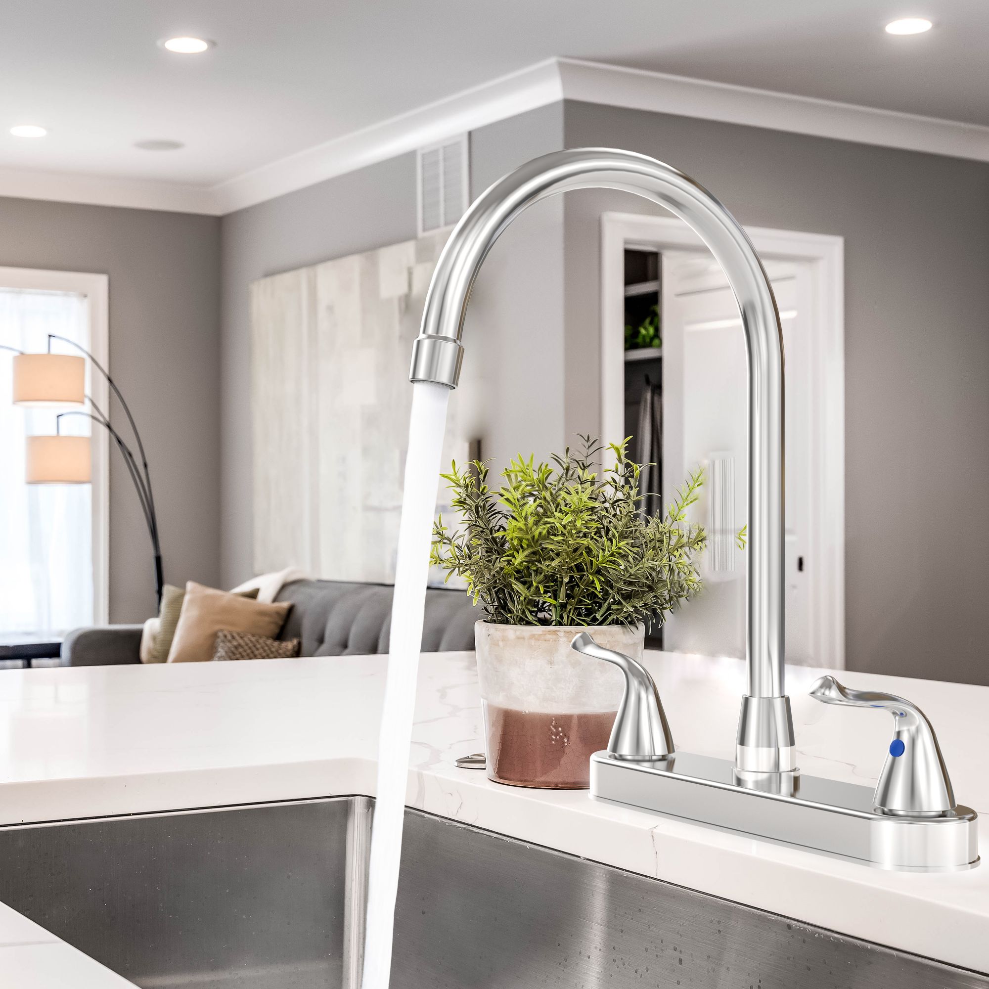 High-Arc 2-Handle Standard Kitchen Faucet in Chrome - Weee!