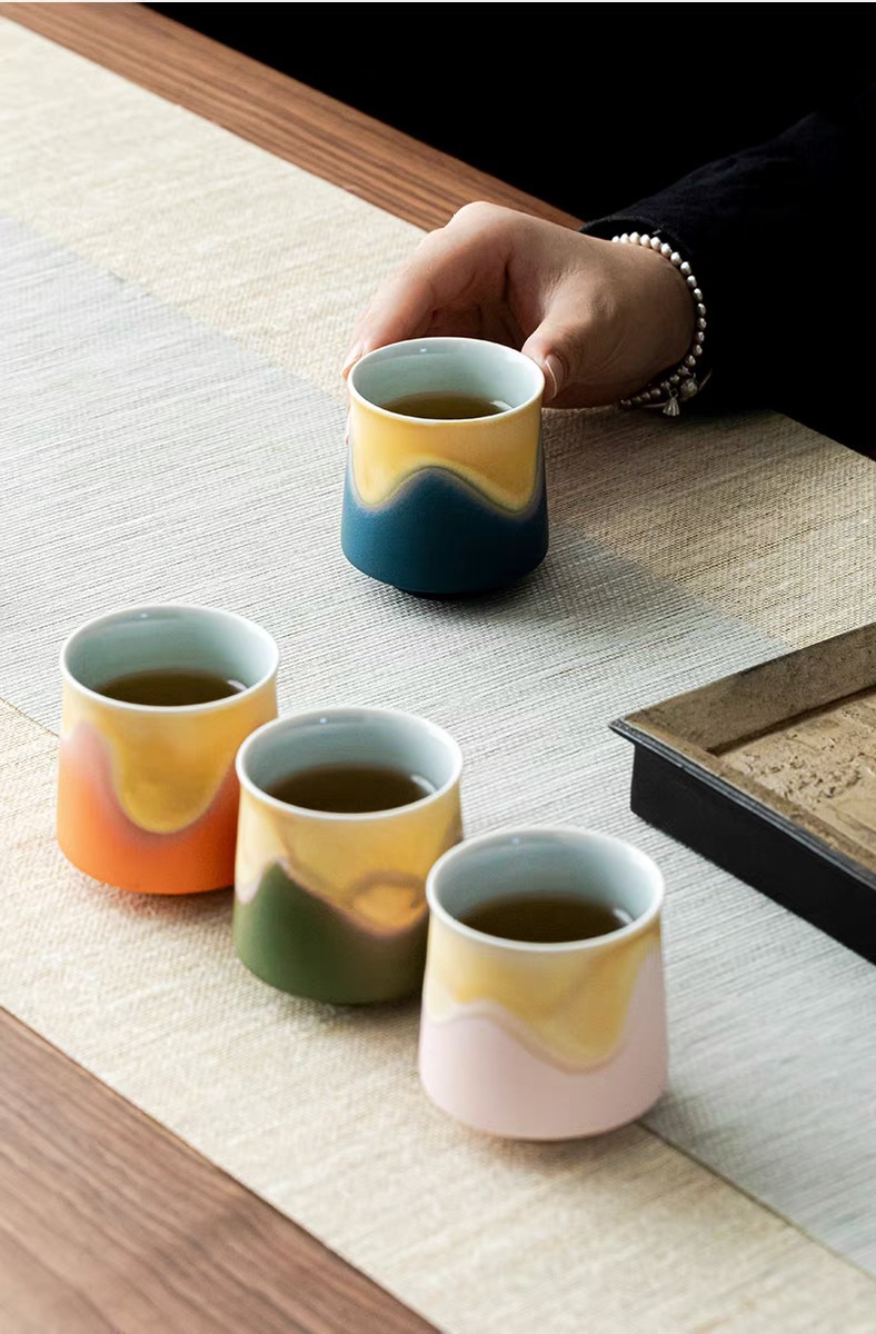 Get Ceramic teacup set with four kiln-fired colors 1 pack Delivered ...