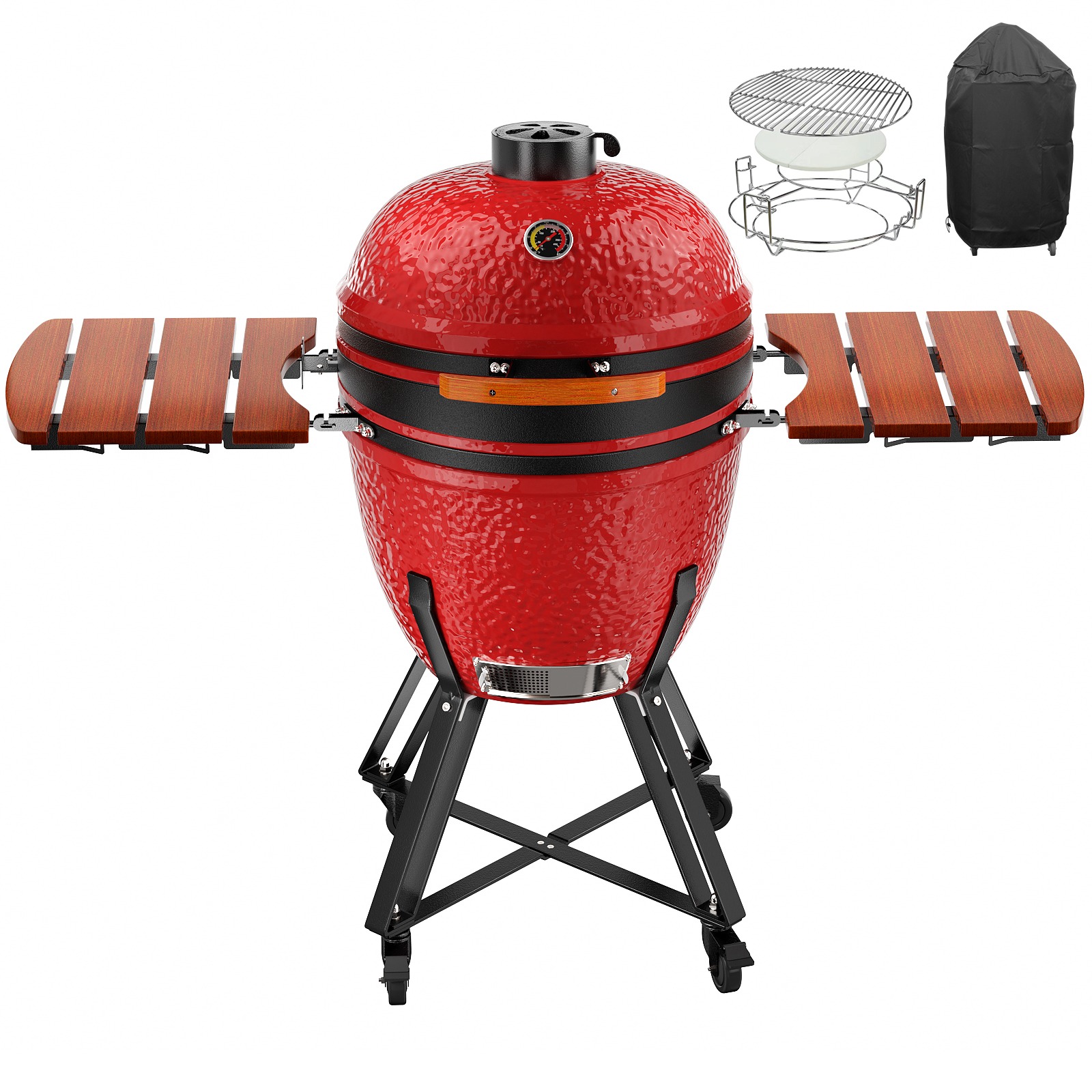 Get 24in Red Portable Charcoal Grill with Side Shelves and Cover-2 PCS ...