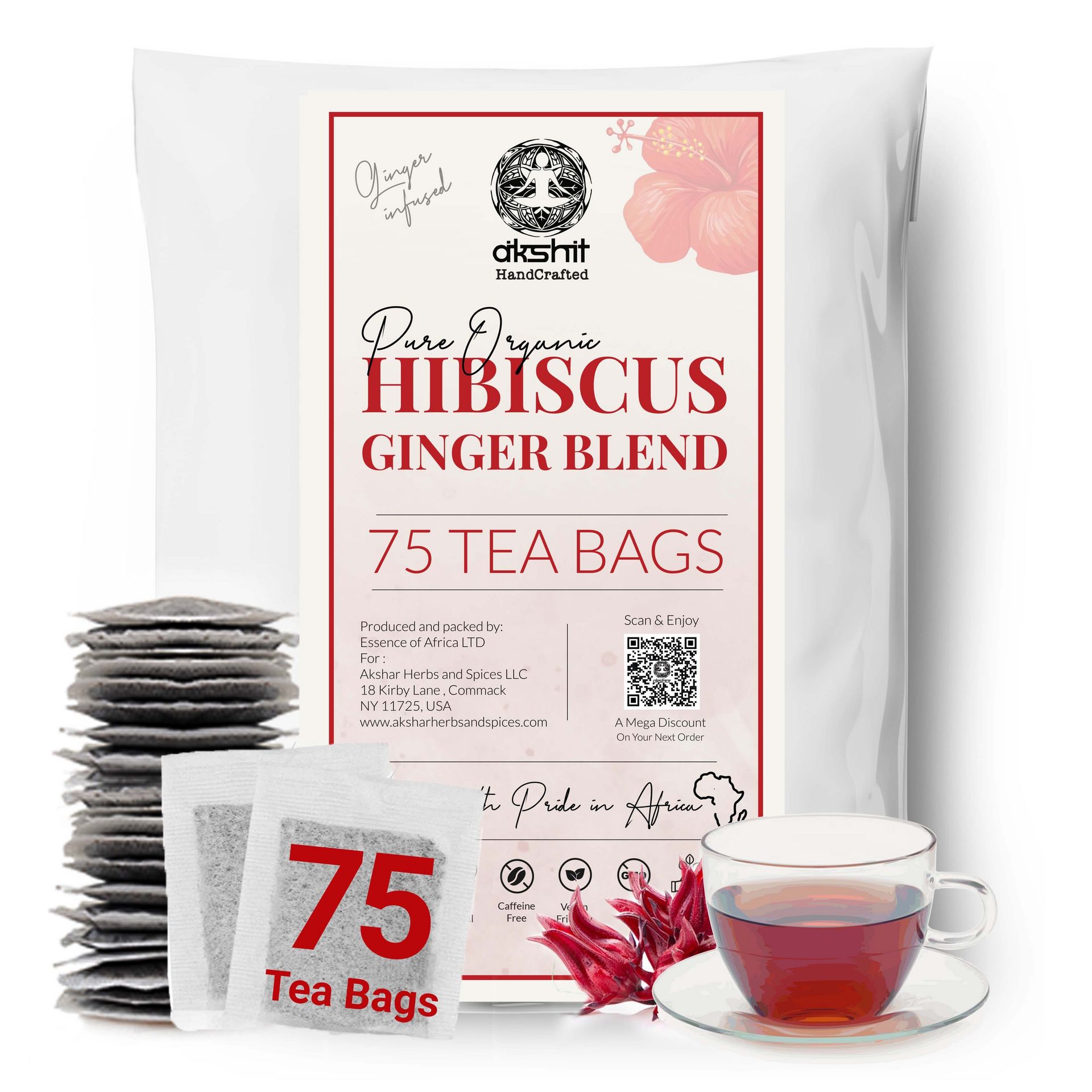 Get Akshit 75 Hibiscus Tea Bags, Hibiscus Ginger Tea, Herbal Tea, Te De ...