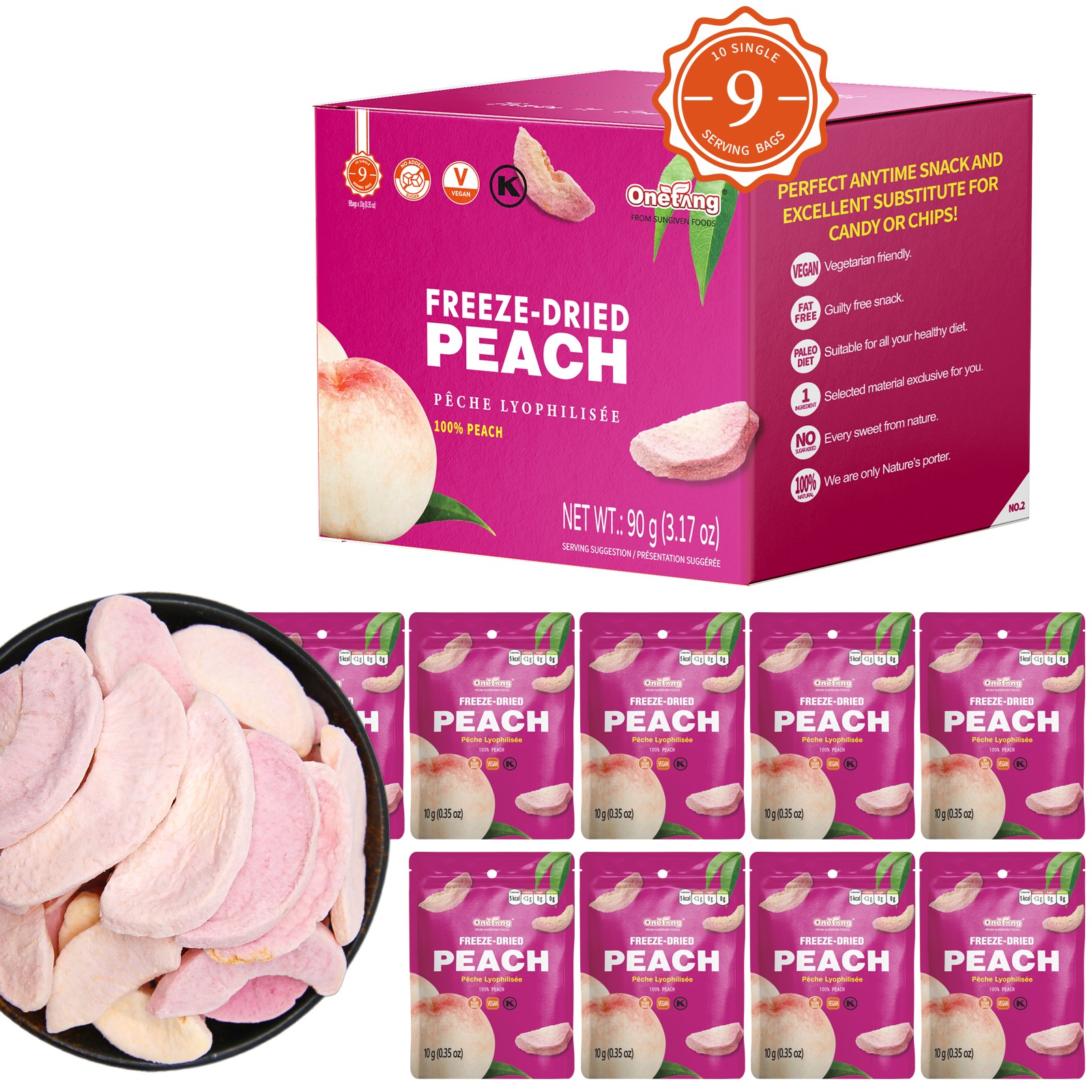 Get ONETANG Freeze-Dried Peach 9 Packs 90g Delivered | Weee! Asian Market