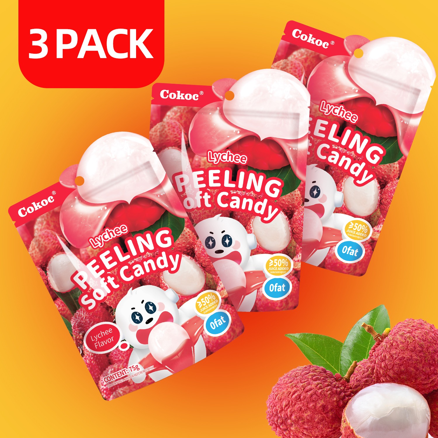 Get Cokoc 3 Bags of Fun Peeling Gummies Lychee Delivered | Weee! Asian ...