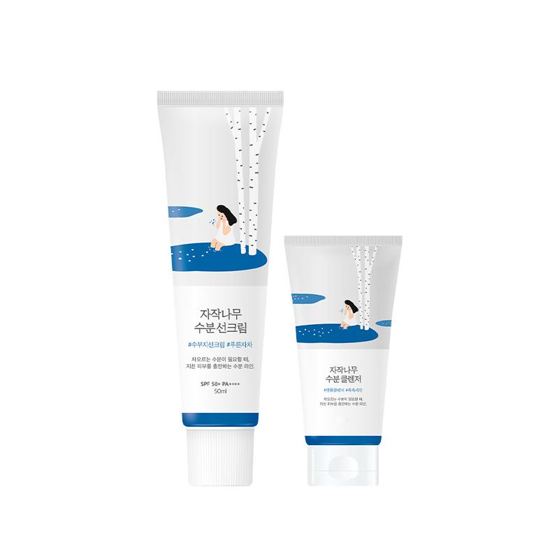 Round Lab Birch Tree Moisturizing Sunscreen 50ml + Birch Moist Cleanser ...