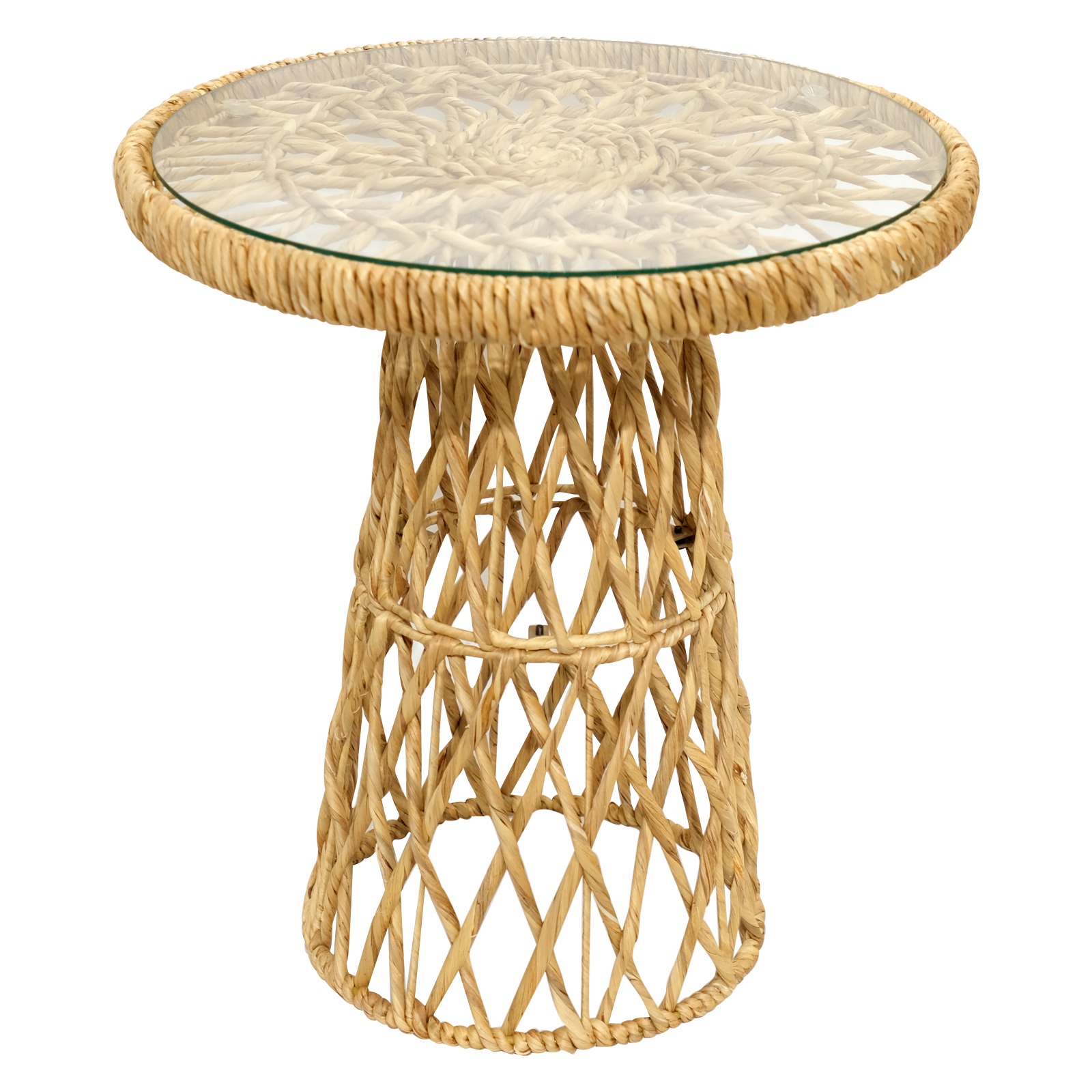 Get Round Water Hyacinth Accent Table With Tempered Glass Top Delivered ...