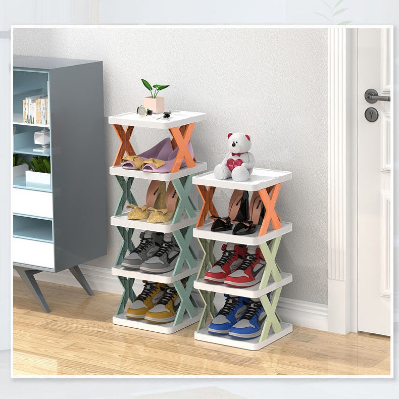 Get White and Orange Simple Assembly Shoe Rack Small Shoe Cabinet-Four ...