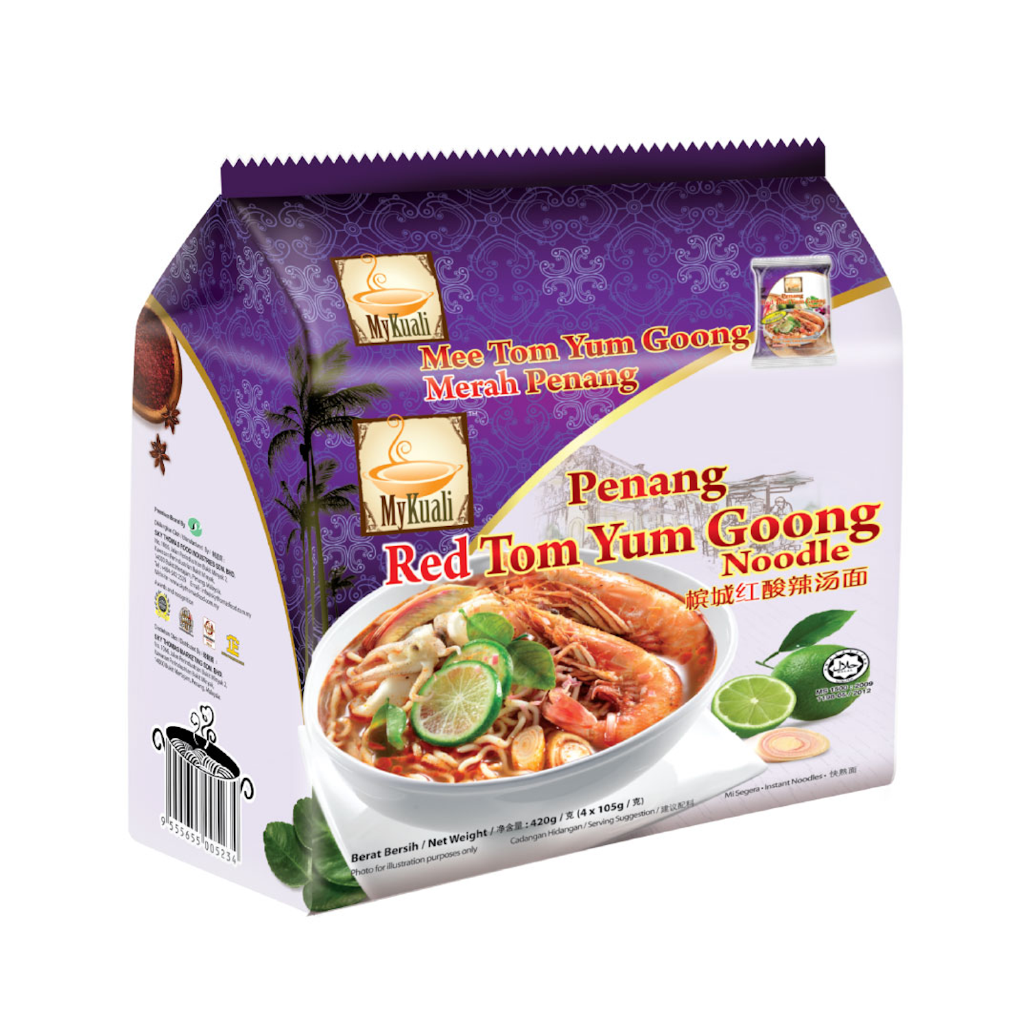 MYKUALI PENANG RED TOM YUM GOONG INSTANT NOODLE pack of 4 - Weee!