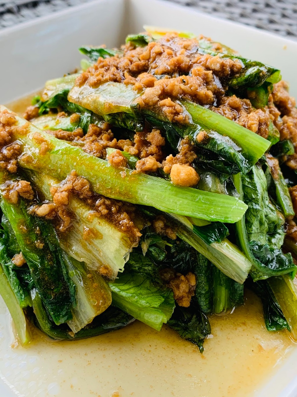 Boiled Taiwanese Watercress Topped with Ground Pork - Weee!