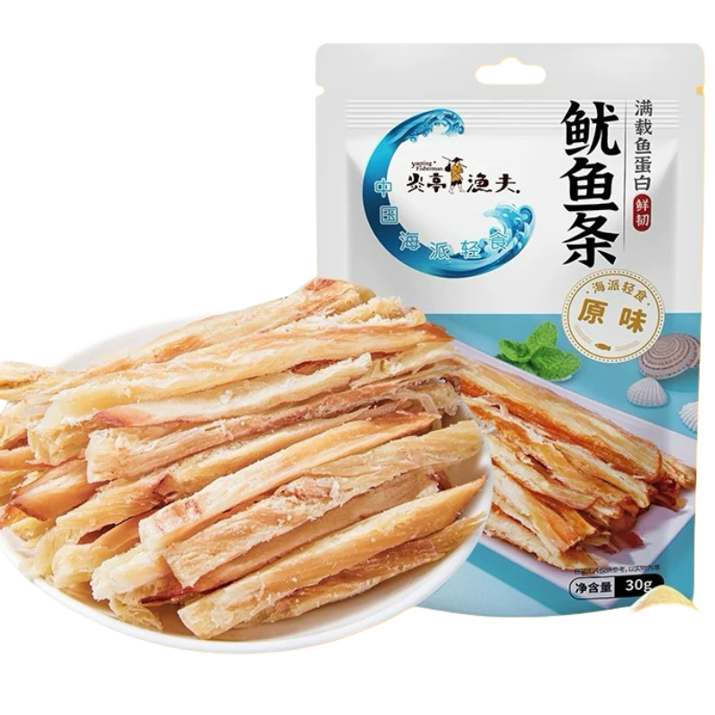炎亭渔夫 烤鱿鱼丝 手撕鱿鱼条 即食海鲜零食小吃 30g/袋 - Weee!