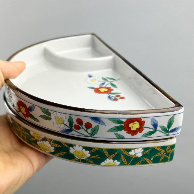 Get Made-in-Japan Obi Half Round Plate, 9.25" x 5", White Band with Red ...