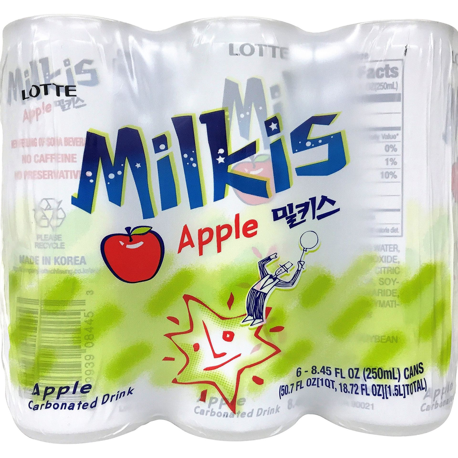 Lotte Milkis Apple Flavored Carbonated Drink 250ml 6pk - Weee!