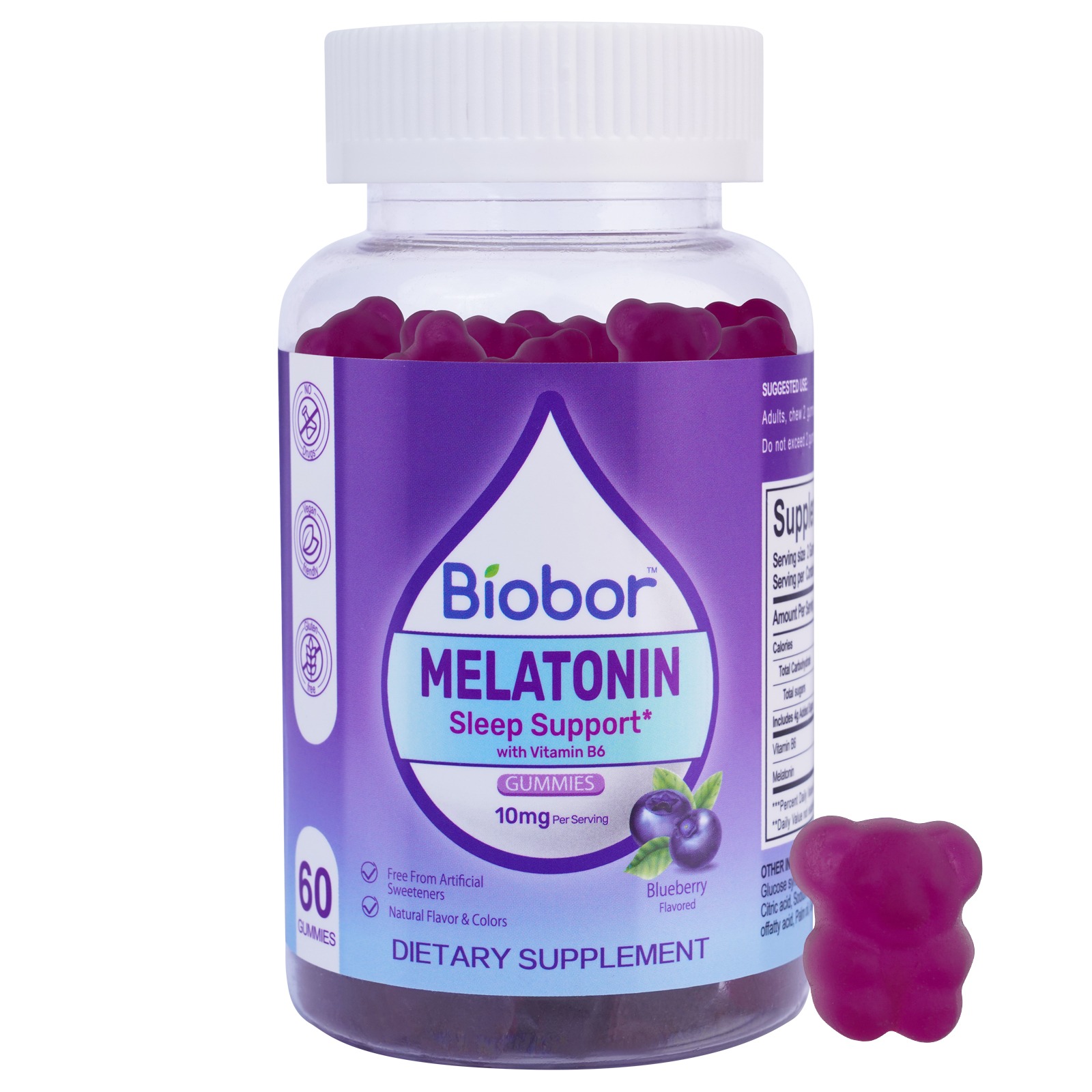 Biobor 60 Count Melatonin Gummy 10mg,Adult Chewable Dietary Supplement Gummies - Weee!