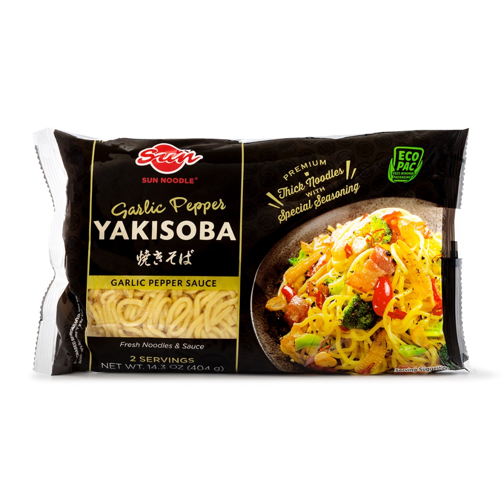 Get Sun Noodle Thick Yakisoba with Liquid Garlic Pepper Sauce, Frozen ...