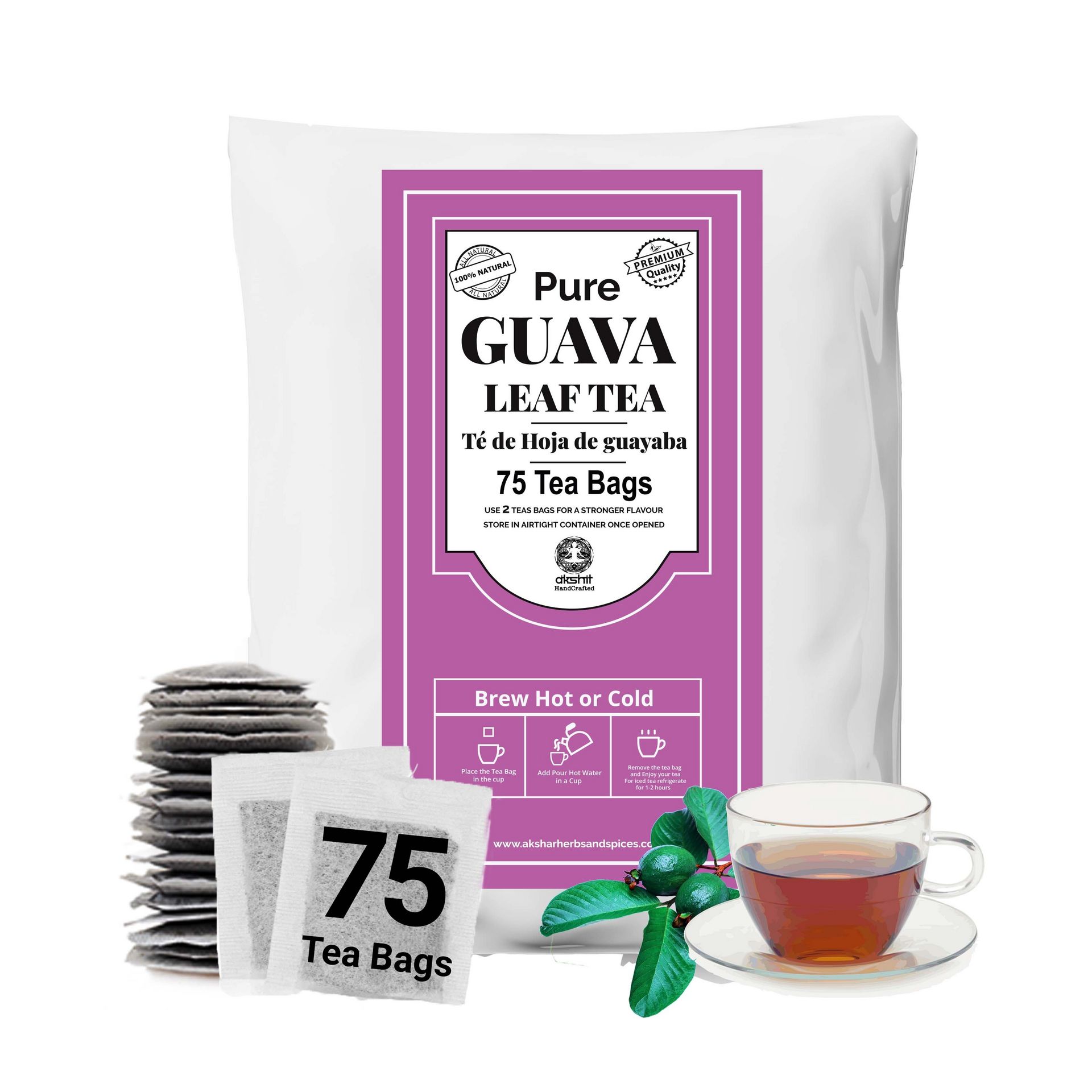 Get Akshit 75 Guava Leaf Tea Bags, Herbal Guava Tea Delivered | Weee ...