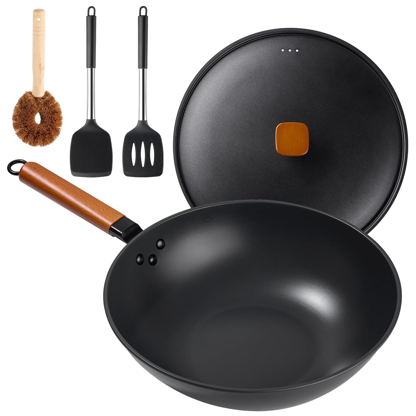 Get Wok Pan with Lid 13" Nonstick Wok,Carbon Steel Wok Delivered | Weee ...