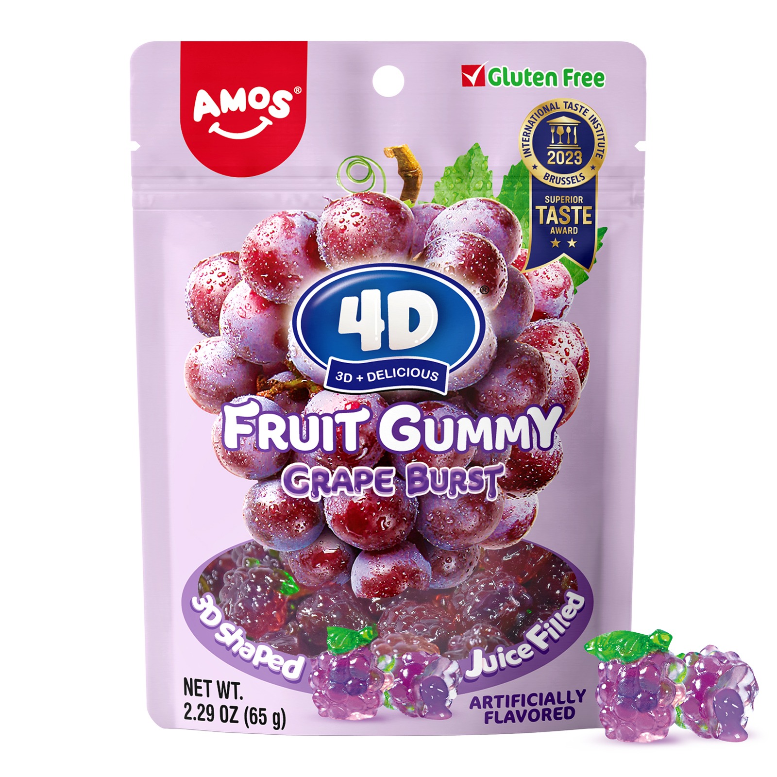 Get Amos 4D Fruit Gummy Grape Burst, Fruity Snacks Jelly Filled Gummies ...