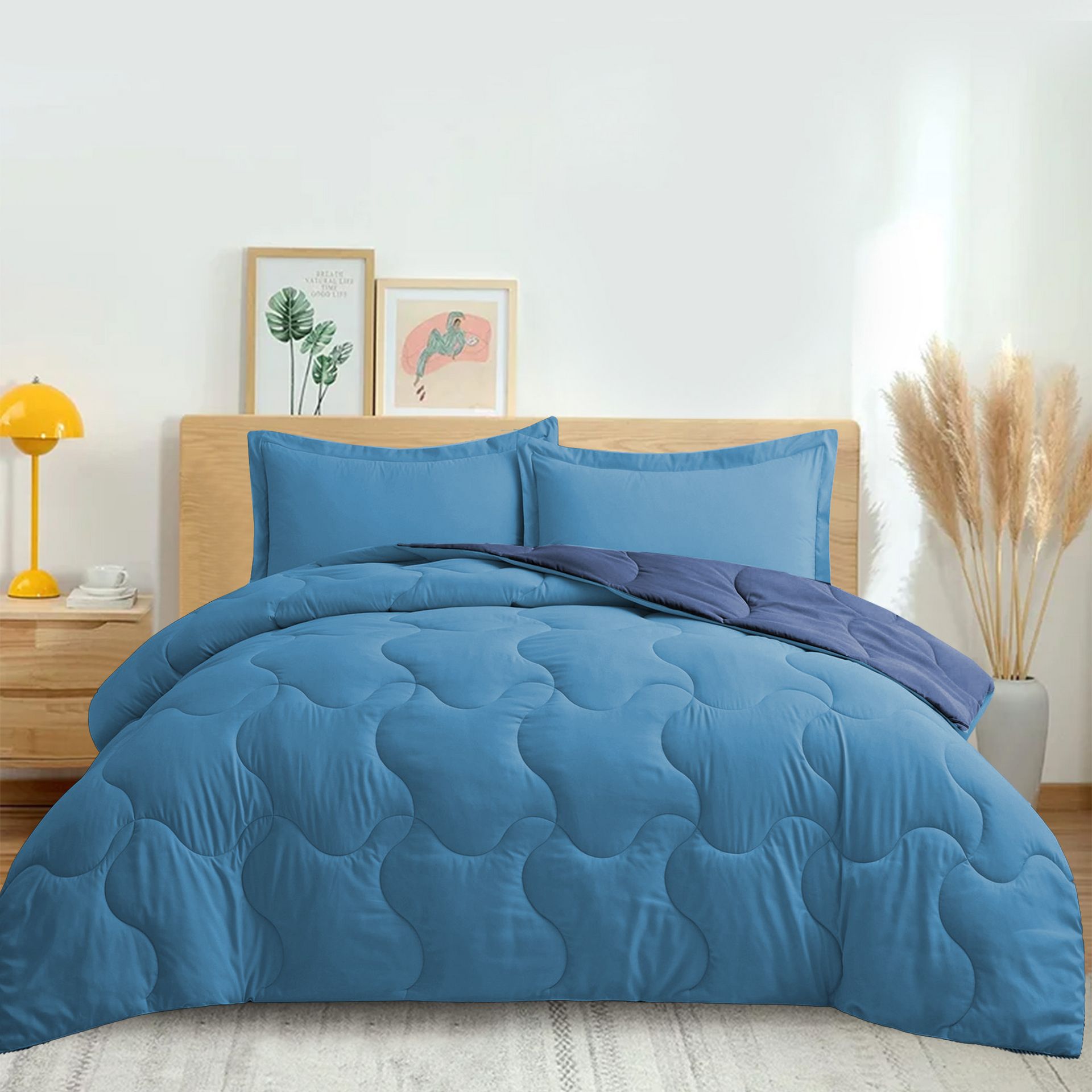 Get UNIKOME Reversible Dual Color Comforter Sets Bed Blanket Full/Queen ...