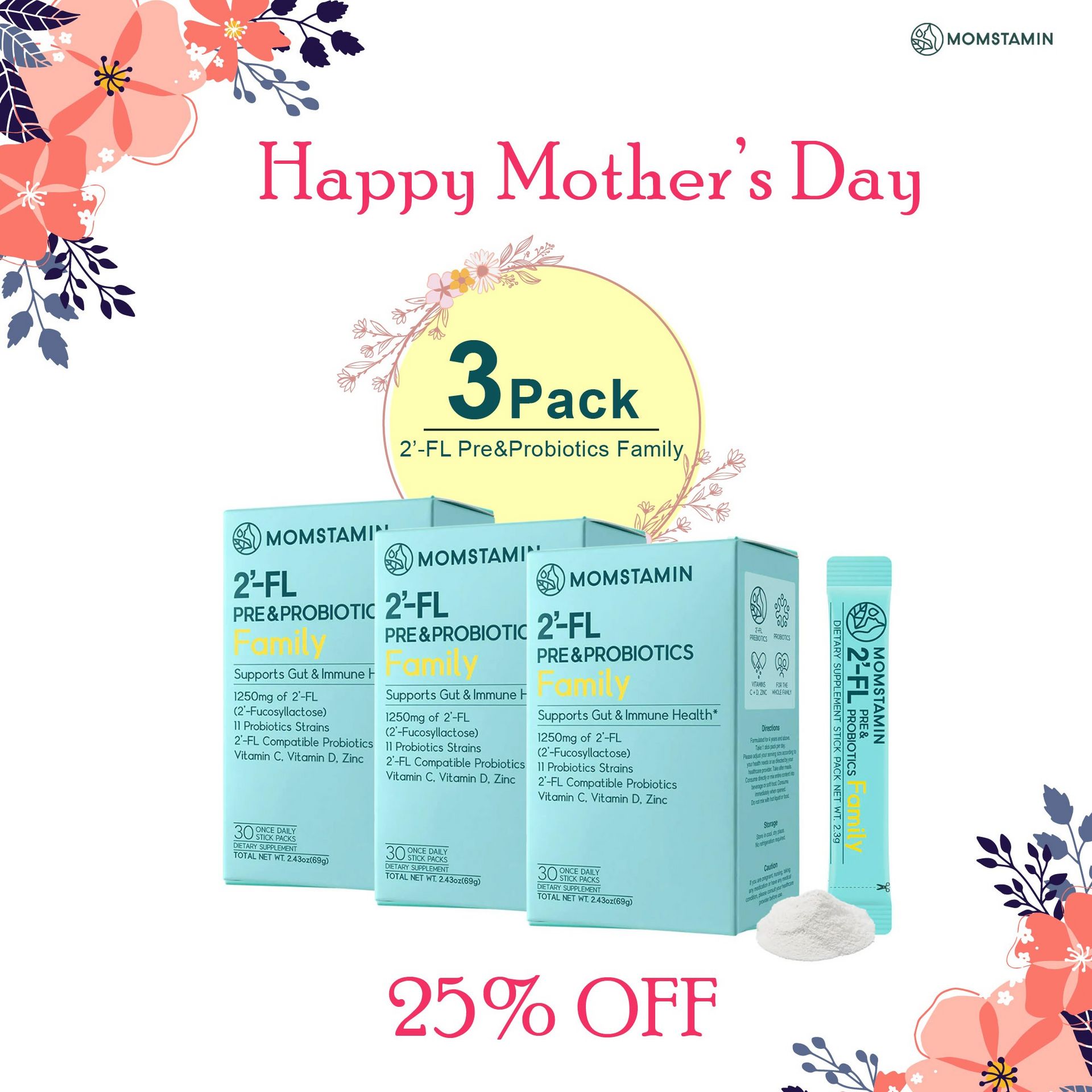 Get MOMSTAMIN 2'-FL Prebiotics & Probiotics Powder, 1250mg HMO, IBS Relief - Family Delivered ...