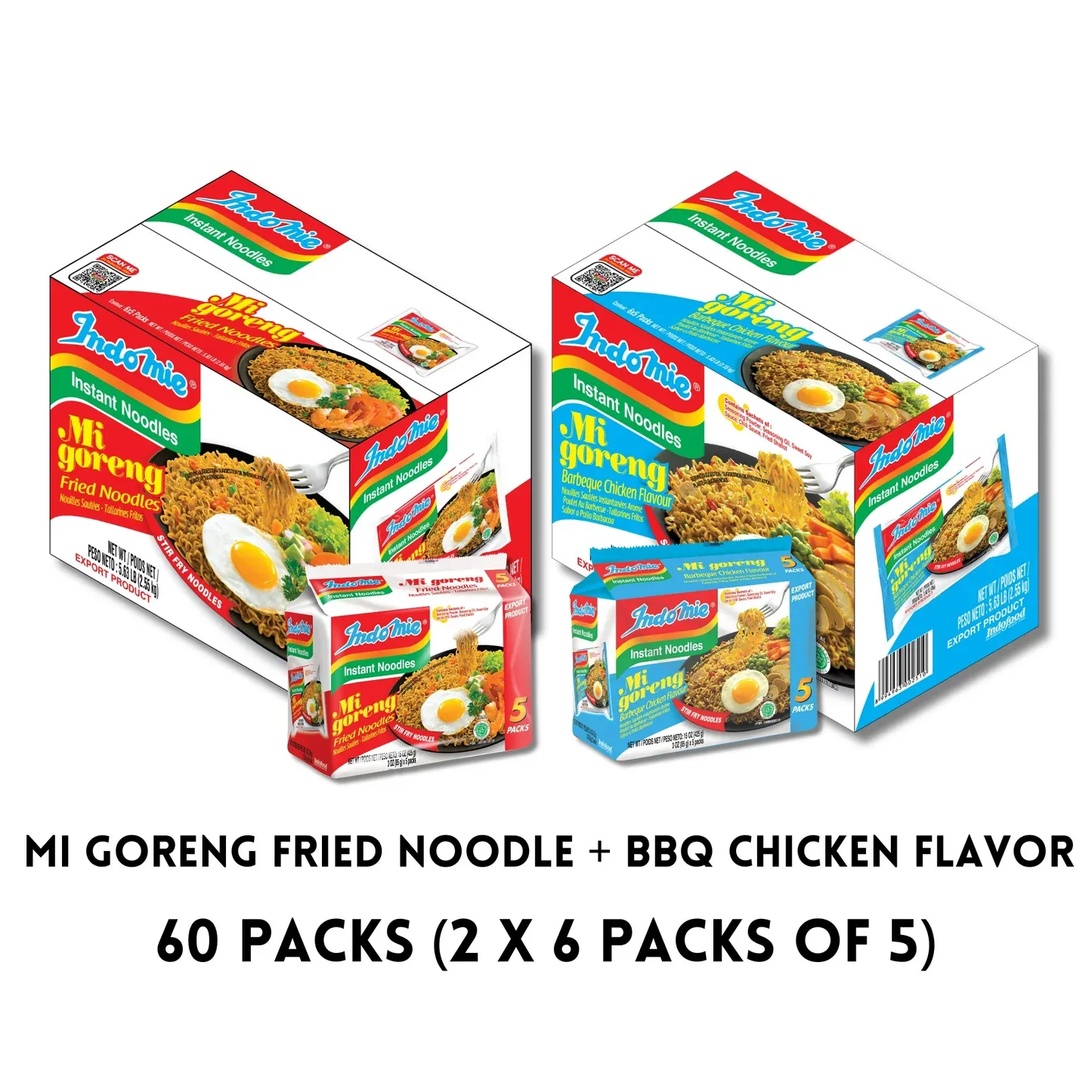 Get Indomie Fried Original 30 +BBQ Chicken 30 Flavor 1 count*60 pack ...