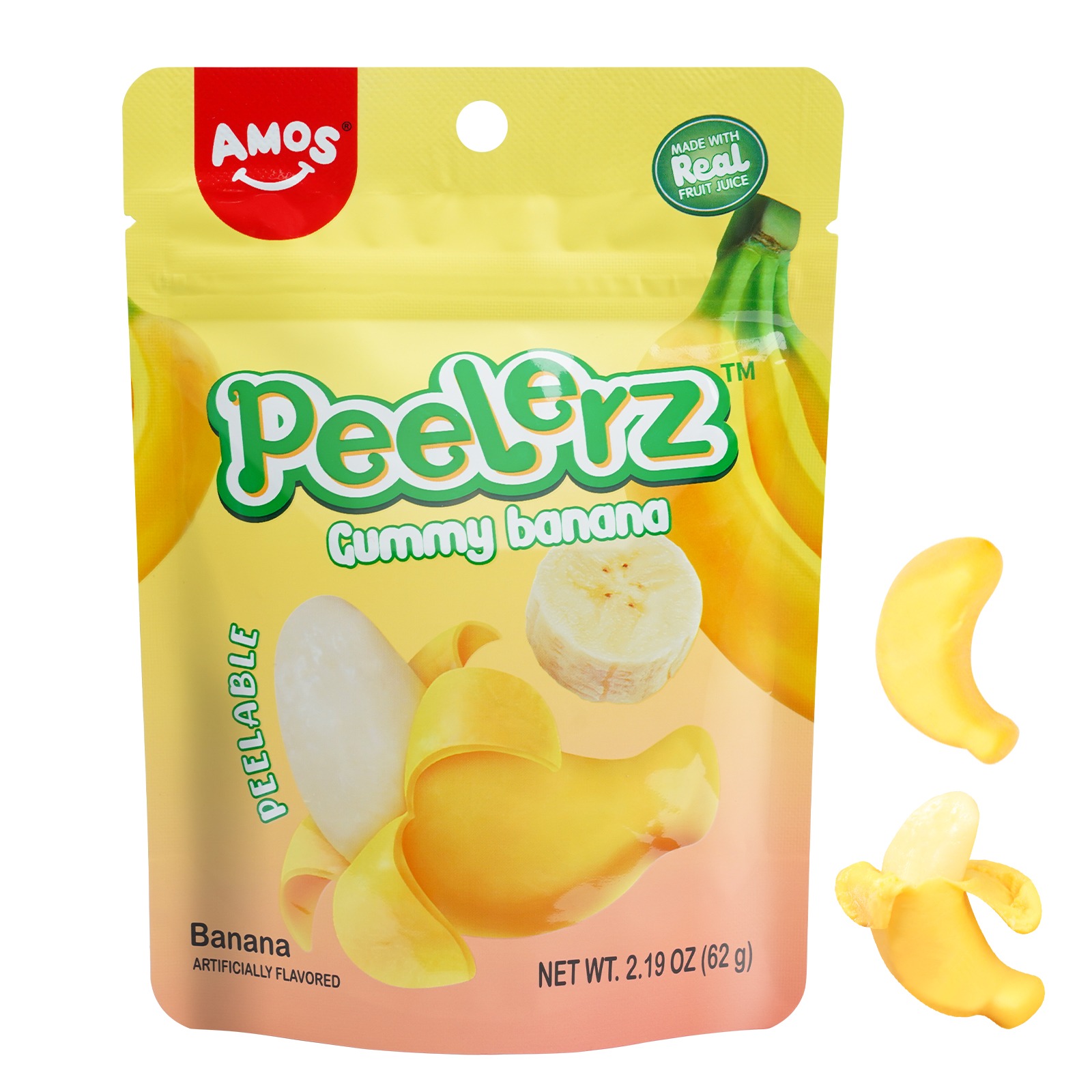 Get Amos Peelable Gummy Candy Banana 4D Gummies Peely Fruity Filled ...