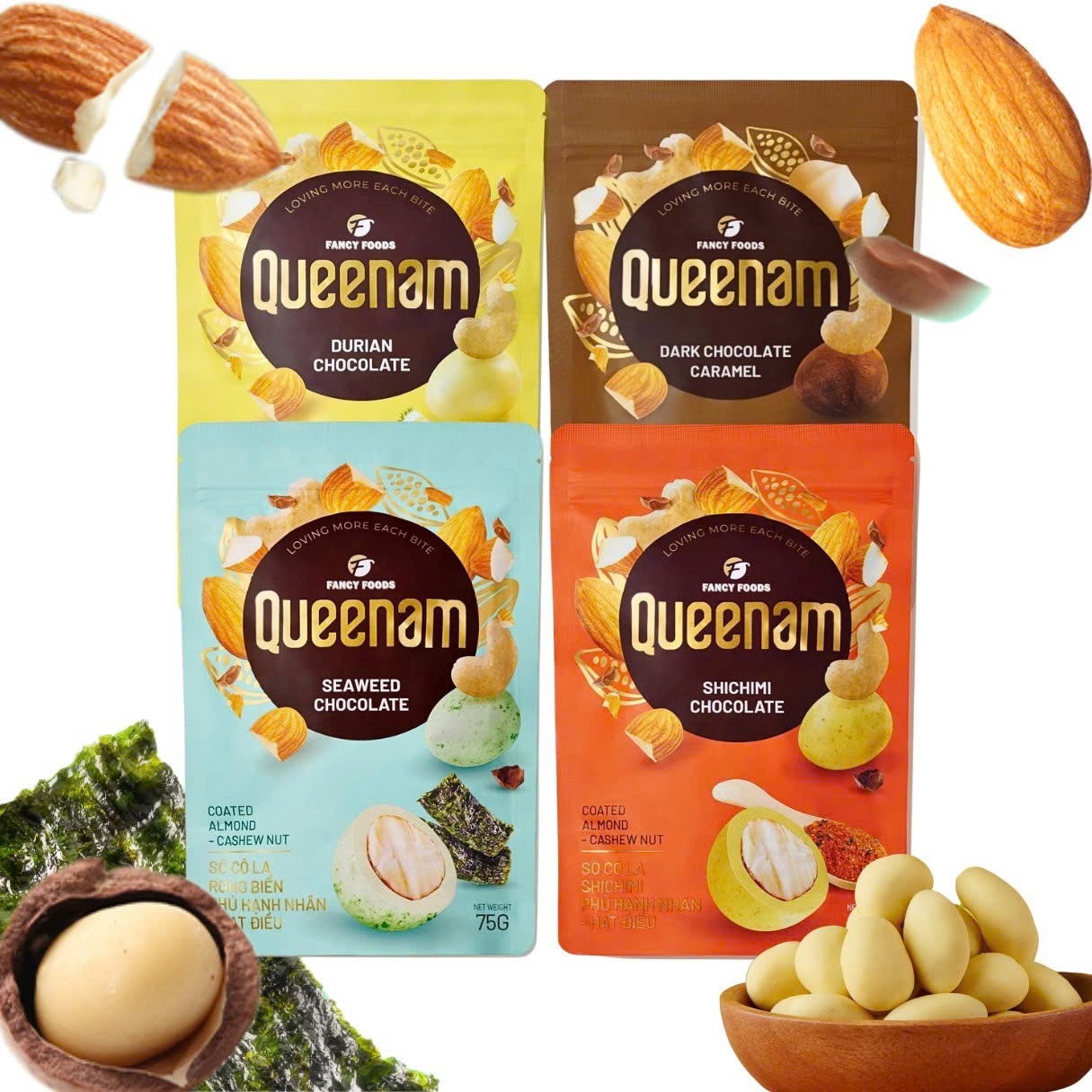 Get [Queenam] Mixed Chocolate Nuts 4 Flavors Pack 75g 4 count Delivered ...