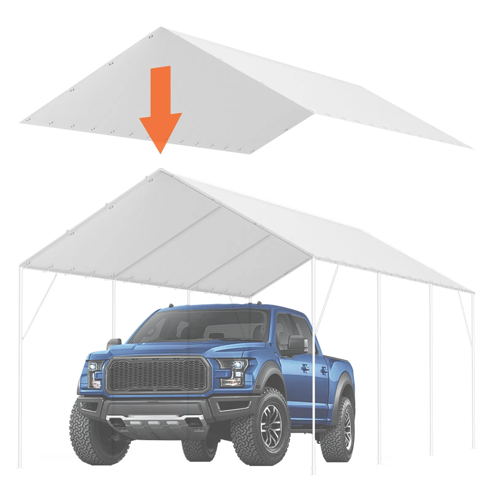 Get VEVOR 10 x 20 ft Carport Replacement Canopy Cover, Garage Top Tent ...