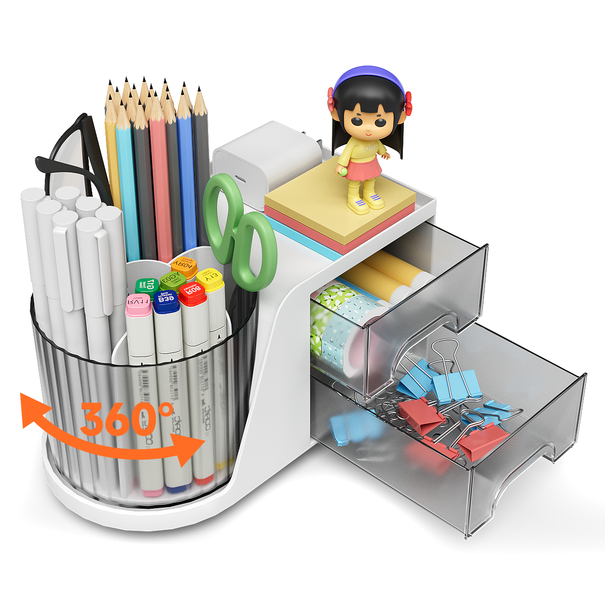 Rotating Desk Organizer with 2 Drawer - Weee!