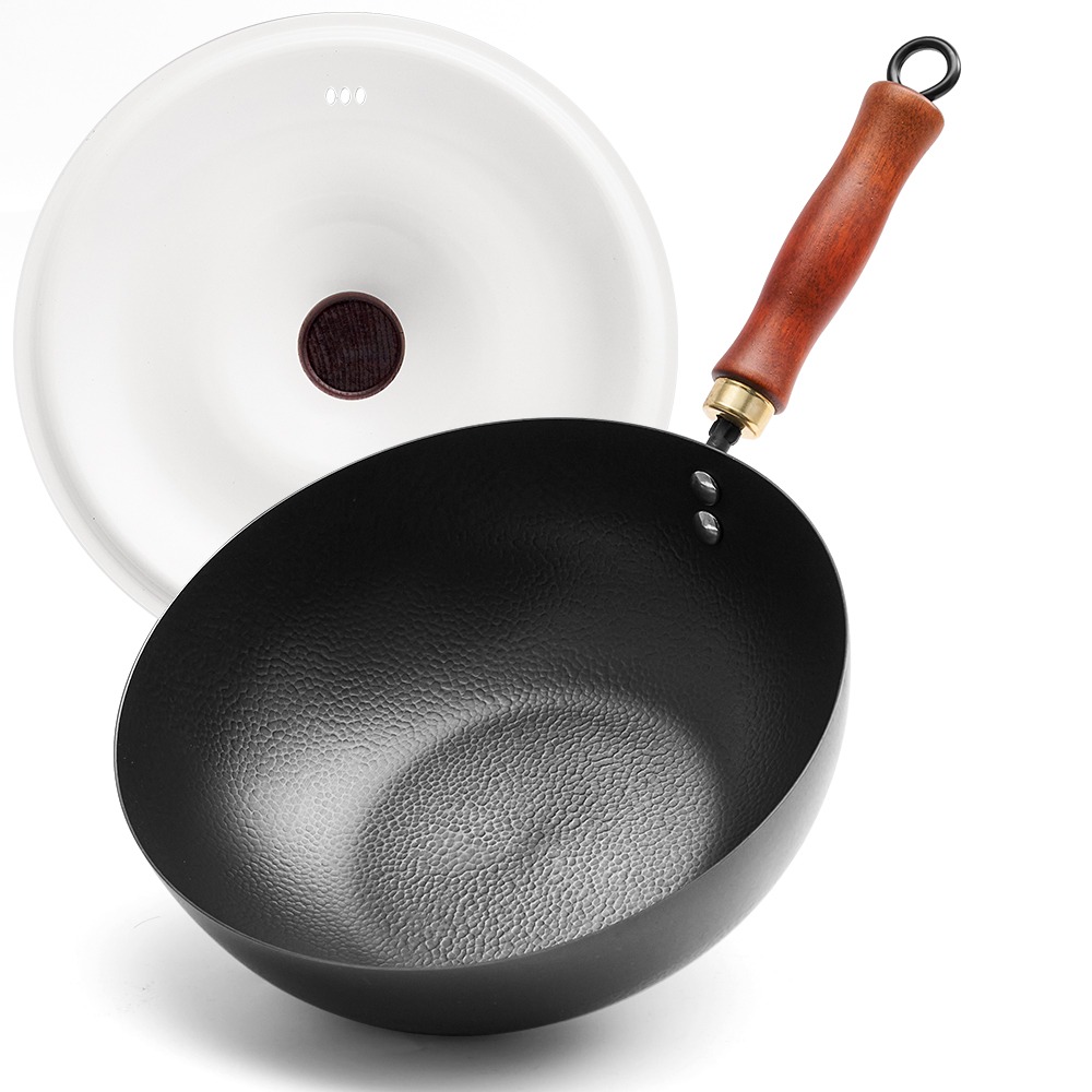 Get 26CM Iron Wok Hammered Texture with White Lid Delivered | Weee ...