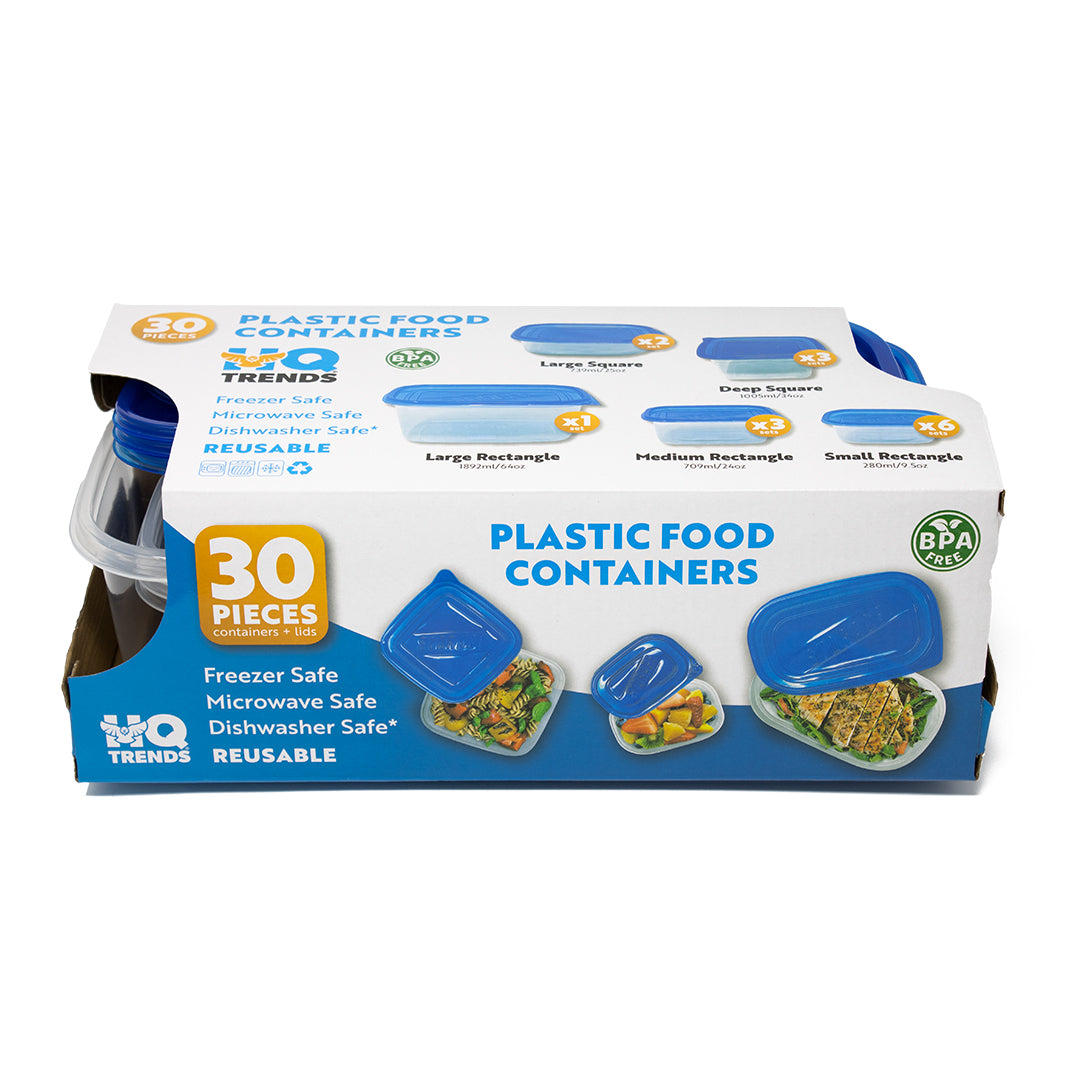 Get HQ Plastic Food Containers with Blue Lids - - Versatile Food ...