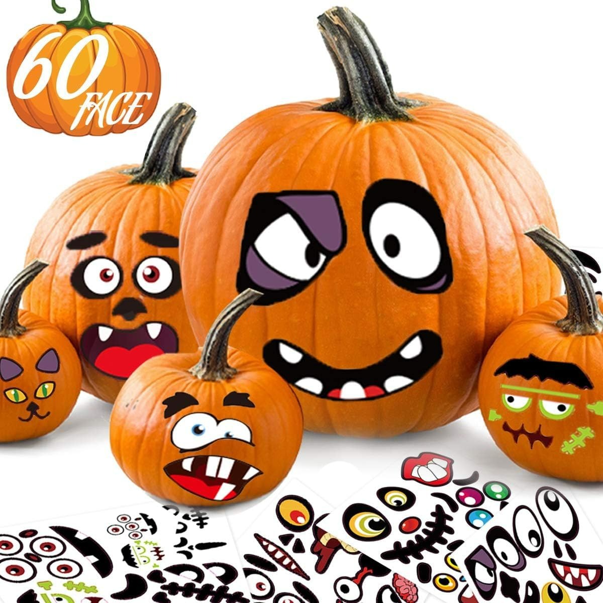 Get Pumpkin Decorating Halloween Stickers for Kids - Make 60 Funny Face ...