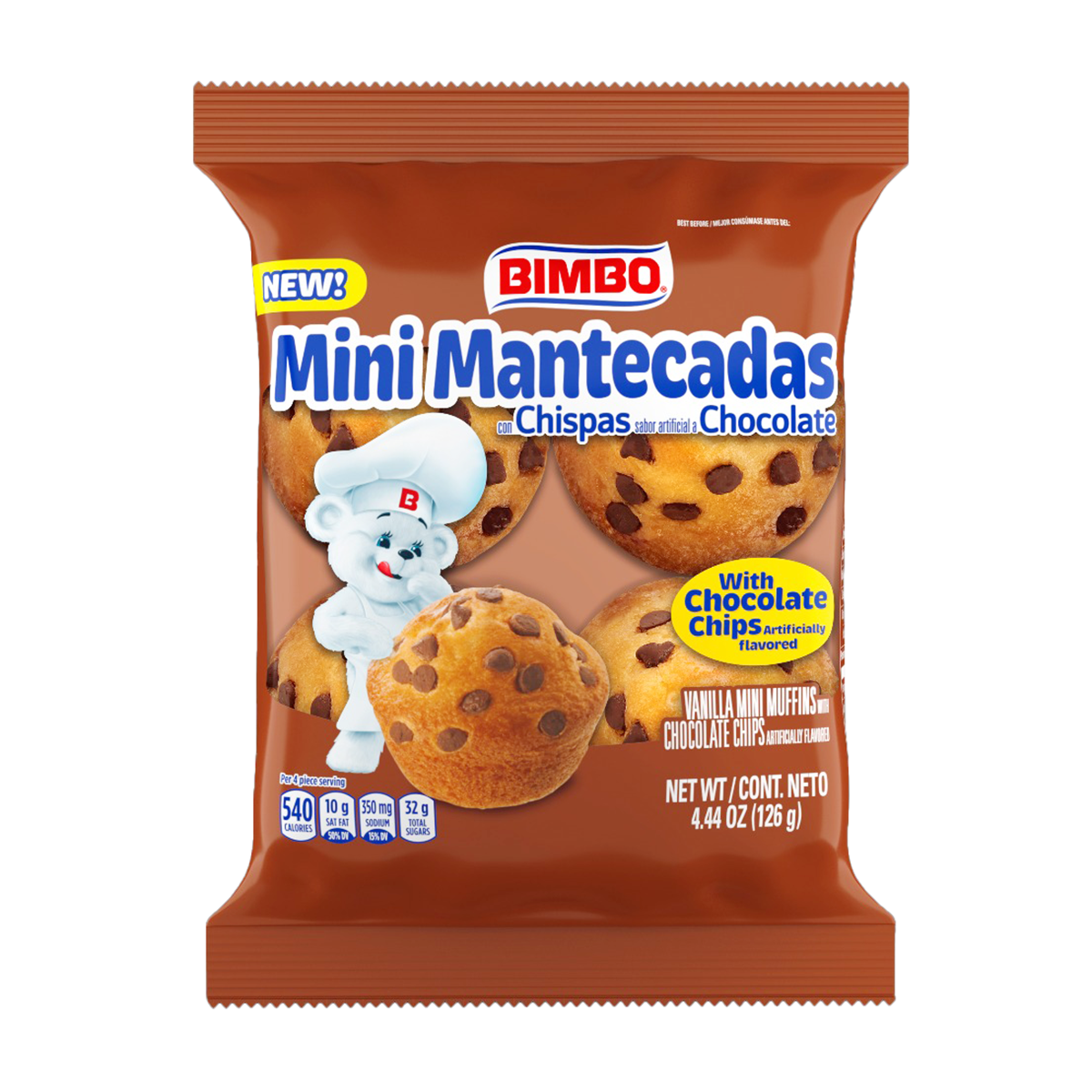 Weee! - Bimbo Mini Mantecadas Vanilla Chocolate Chip Muffins, 4 count