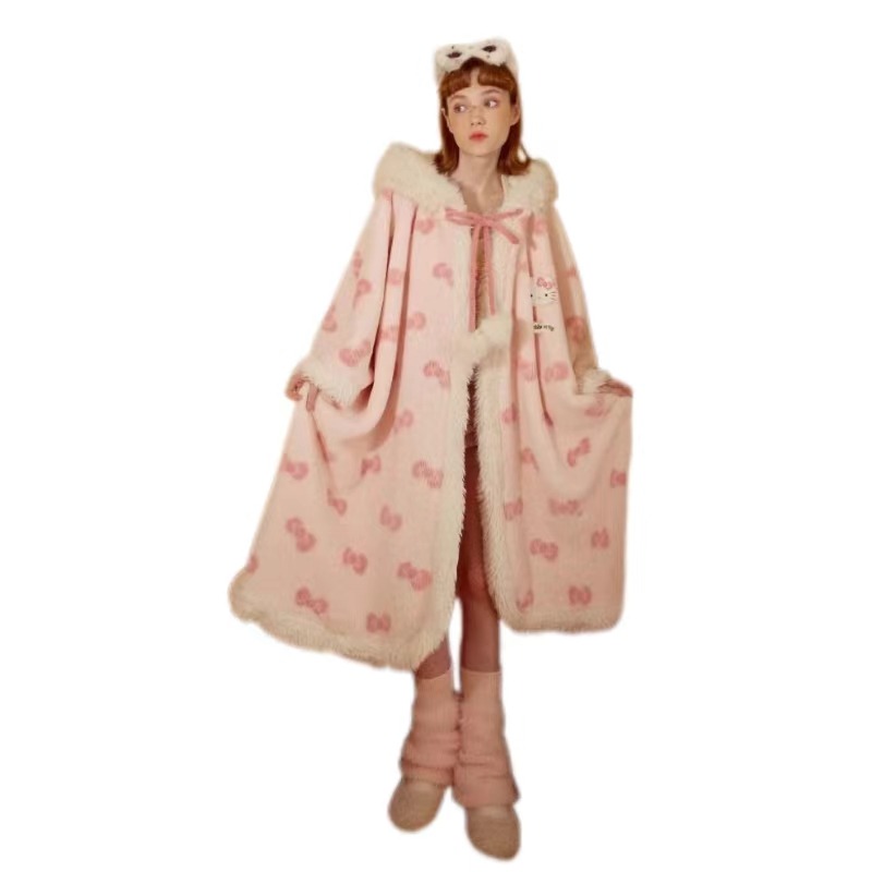 Get Hello Kitty Bow Cape Women's Homewear/Coral Velvet Nightgown -Size ...