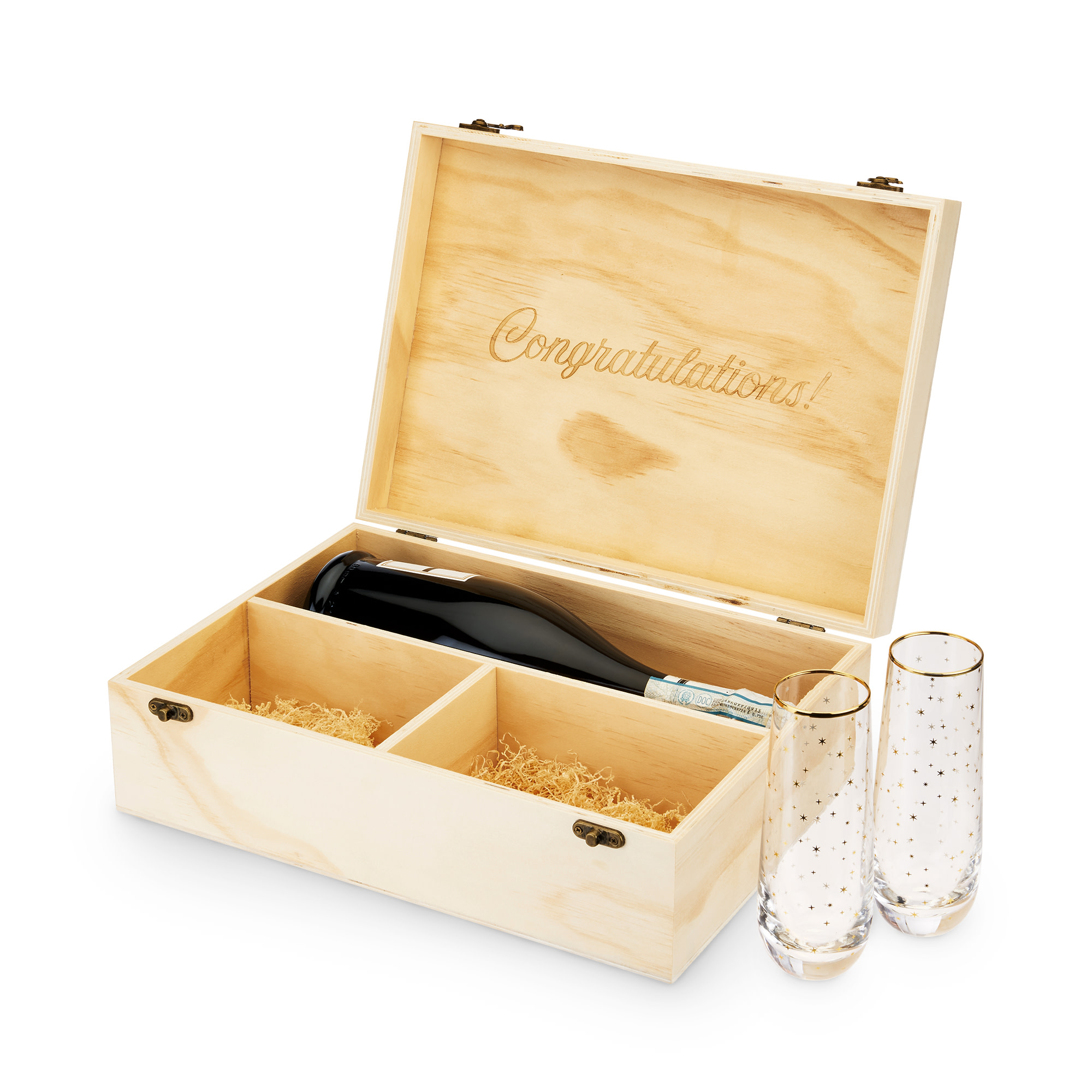 Get Celebrate Wood Champagne Box with Set of Flutes by Twine® Delivered ...