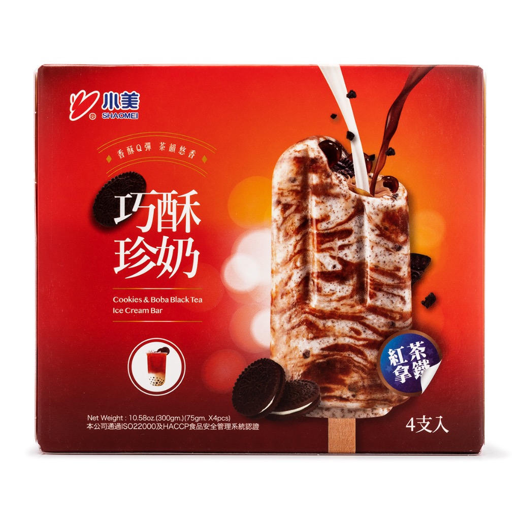 Get Shao Mei Cookies & Boba Black Tea Ice Cream Bar Frozen 4pc ...