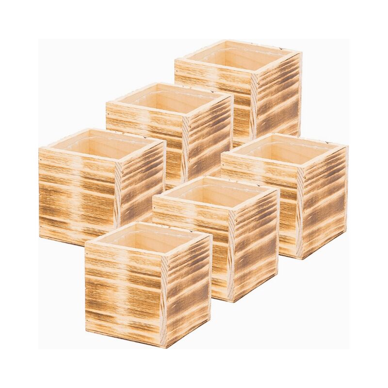 Get Burned Wooden Planter Box (4x4 inches) 6 count Delivered | Weee ...