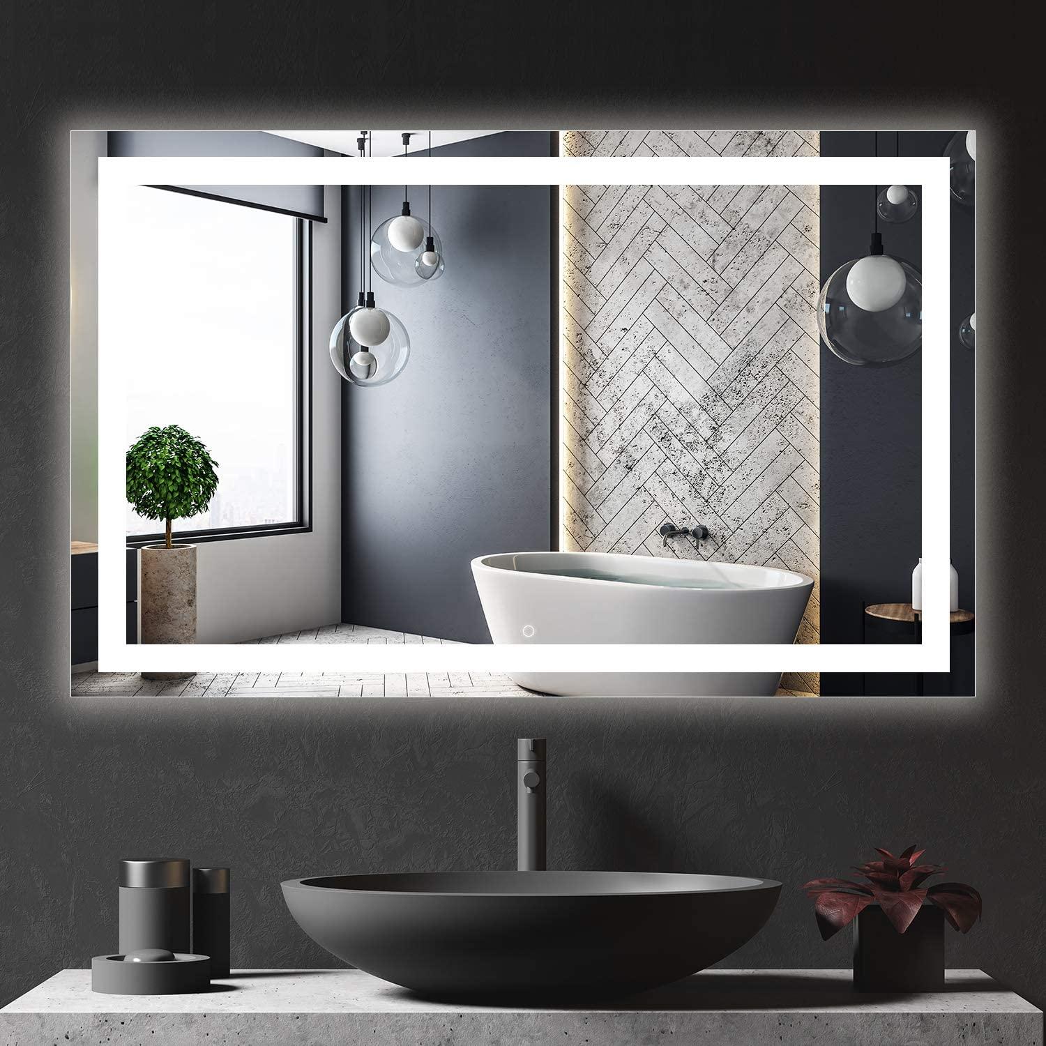 48 in. W x 30 in. H Rectangular Frameless LED Light Bathroom Vanity ...