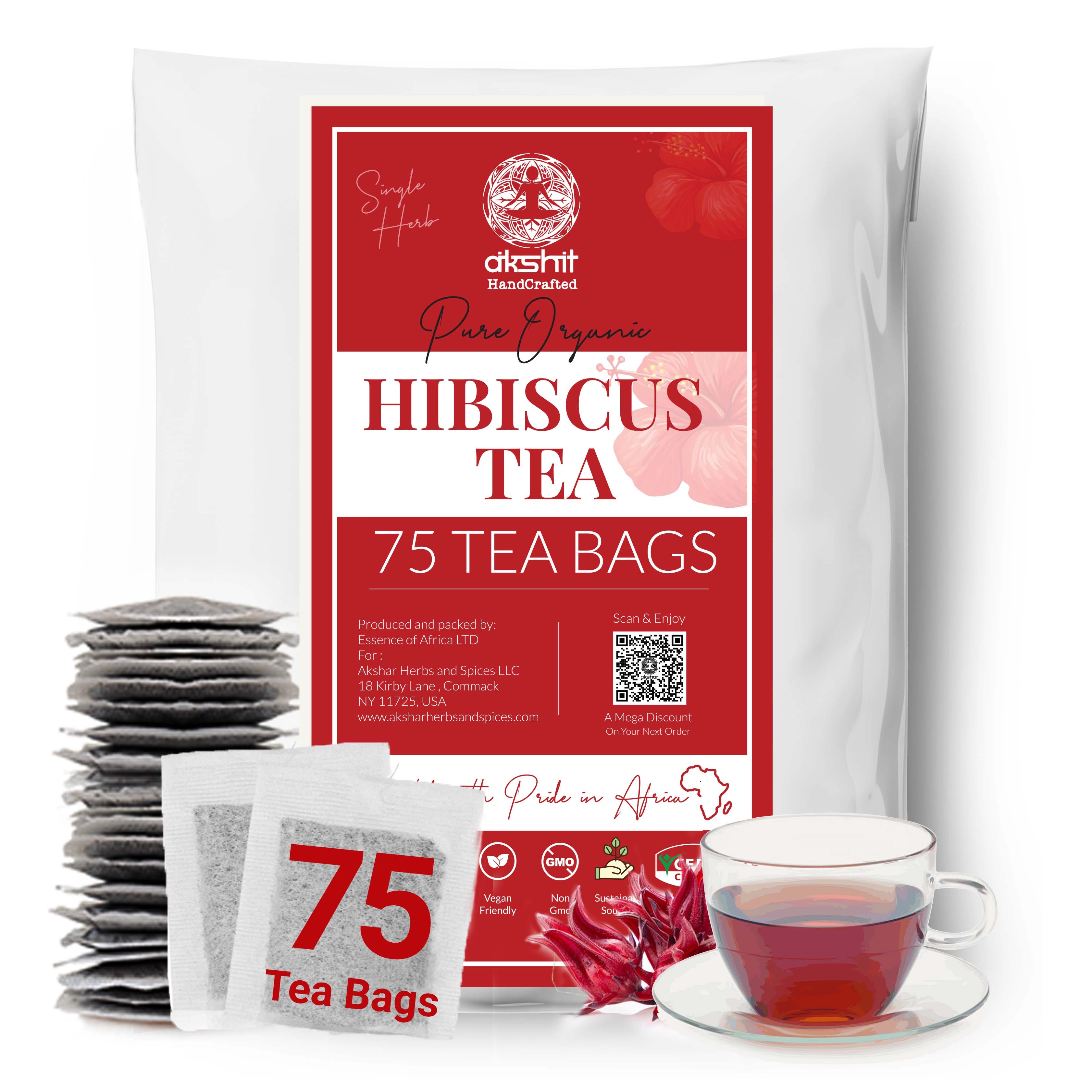 Pure Organic Hibiscus Tea - 75 Bags, All Natural Hibiscus Tea, Herbal ...
