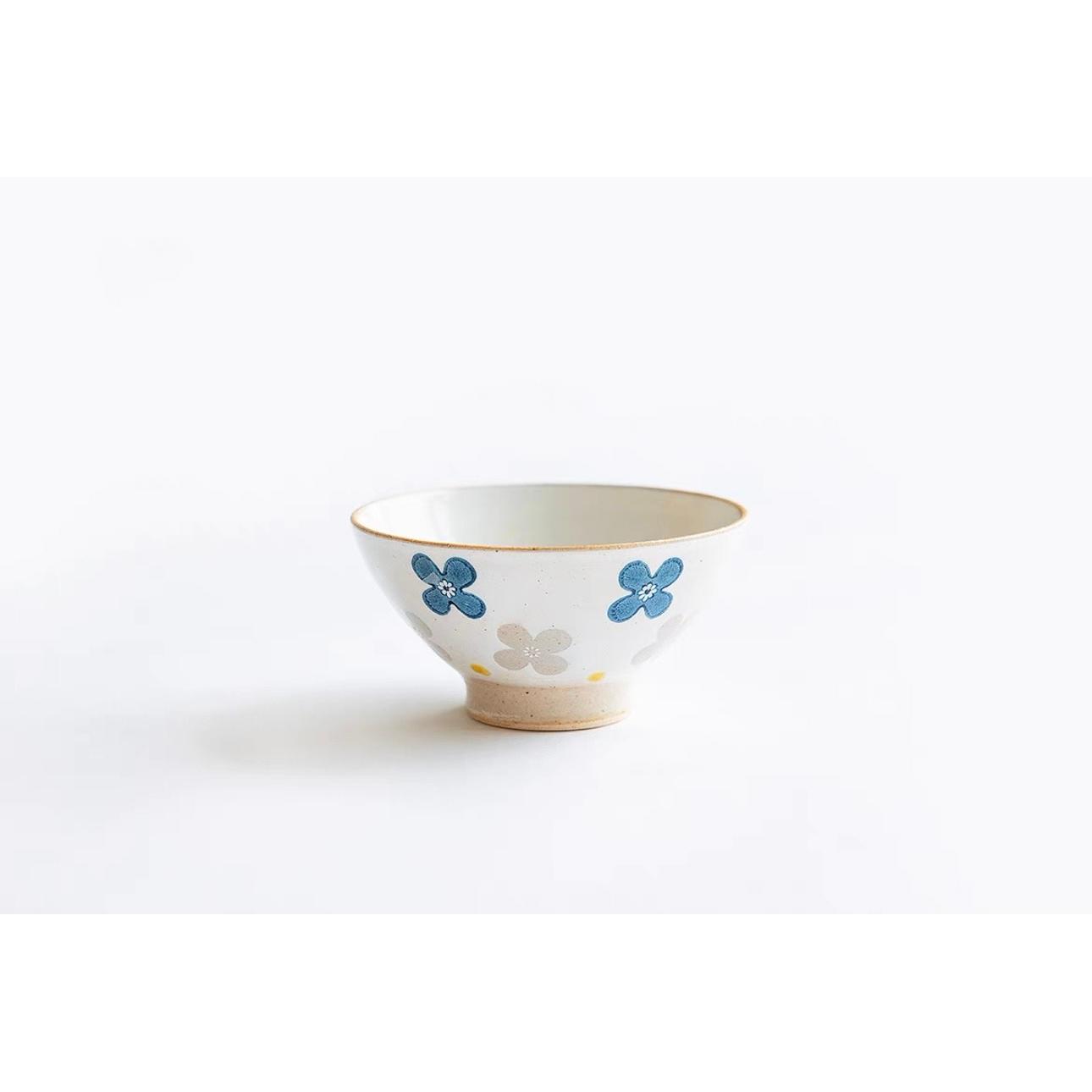 Japan Hasami Ware Handmade Blue Flower Rice Bowl - Weee!