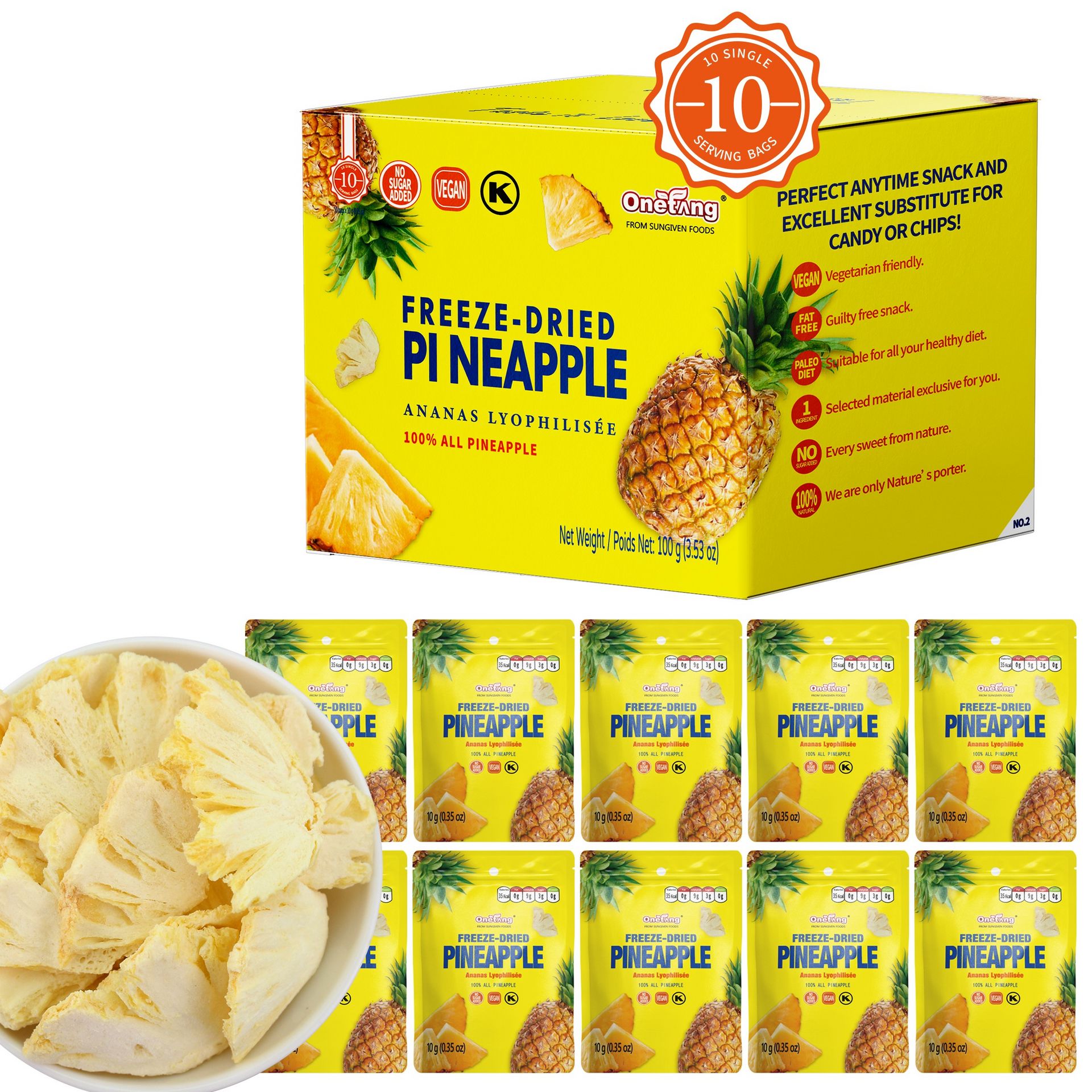 Get ONETANG Freeze-Dried Pineapple 10 Packs 100g Delivered | Weee! Asian Market