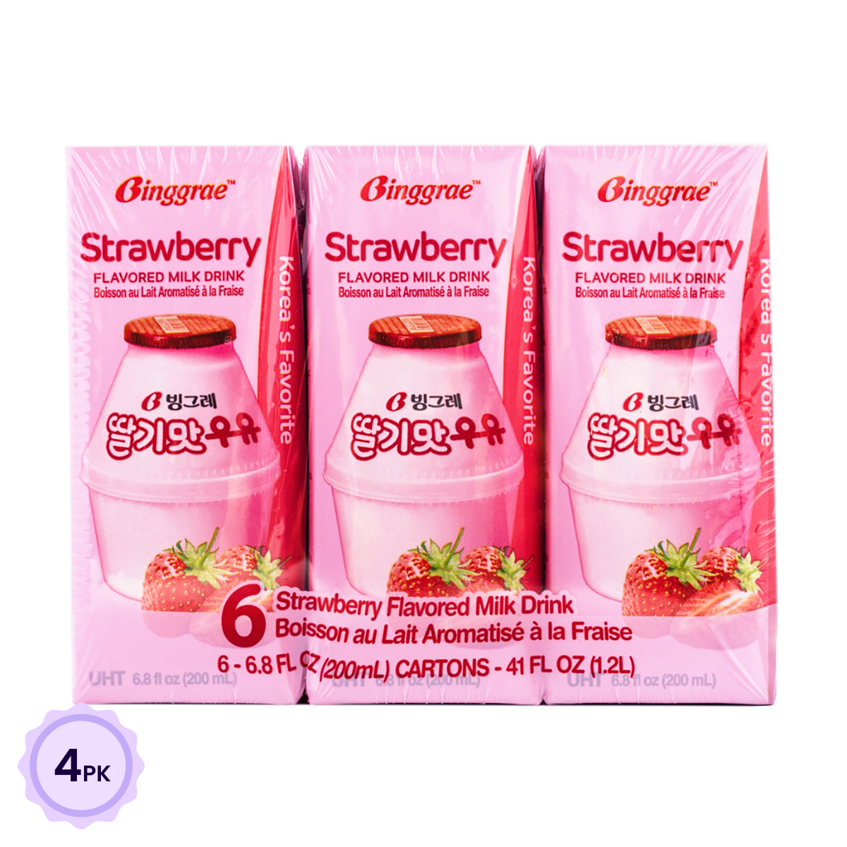 Get [Pack of 4] Binggrae Milk Drink Strawberry Flavor 200ml*6 1 each ...
