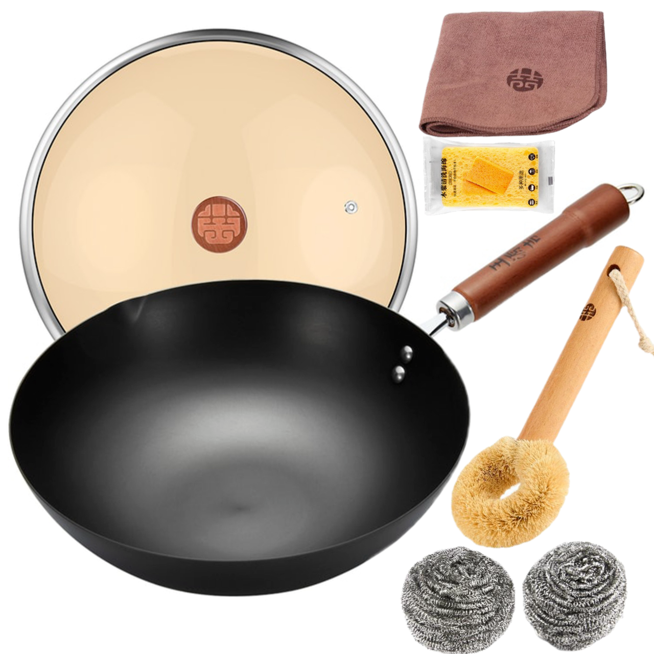 Get 30cm WANGYUANJI Chinese Cast Iron Wok + Cleaning Set Delivered ...