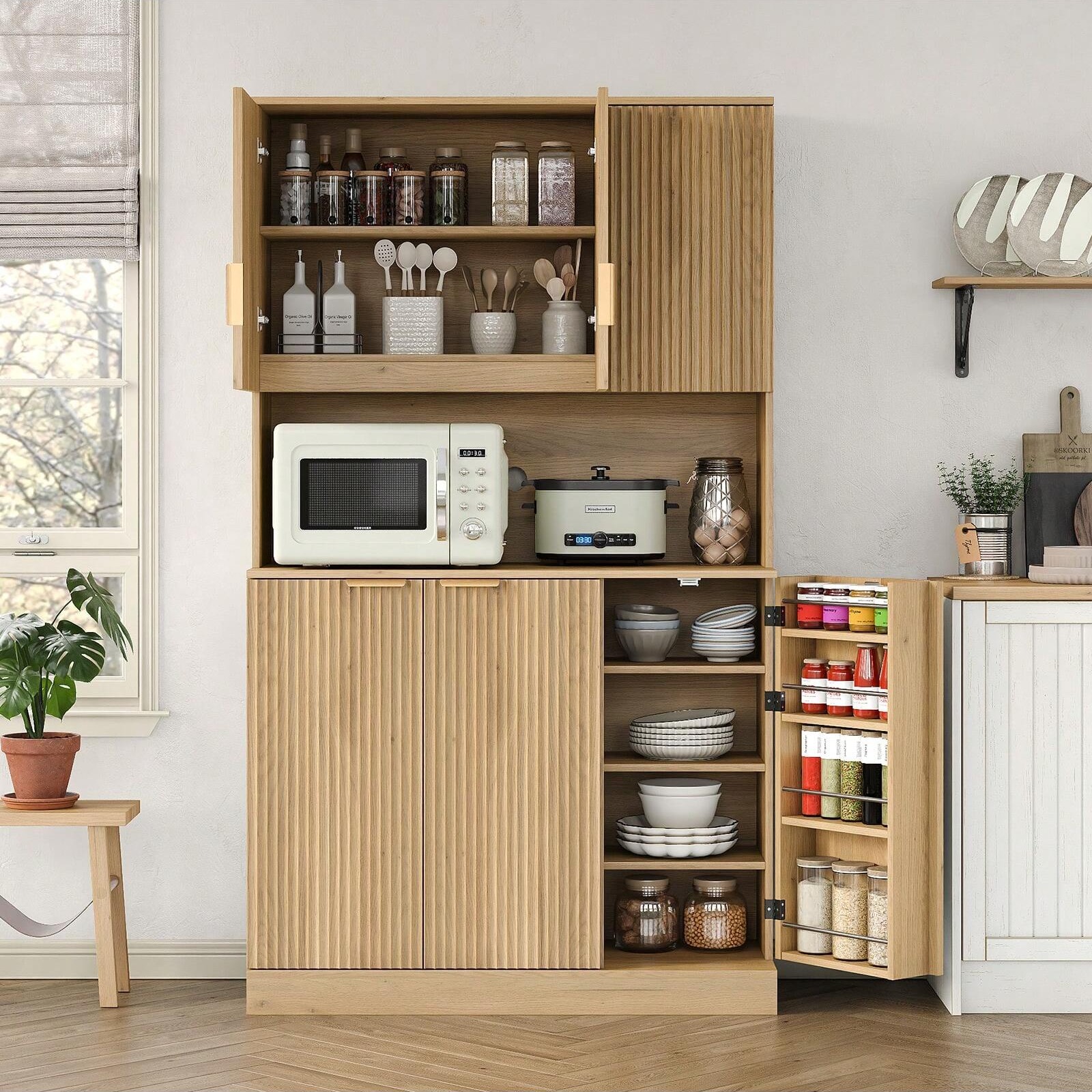 Get 71" Fluted Door Pantry Cabinet Delivered | Weee! Asian Market