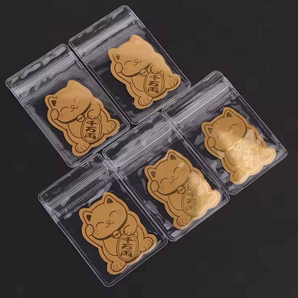 Gold-Plated Fortune Cat 24K 9999 SET OF 5 - Weee!