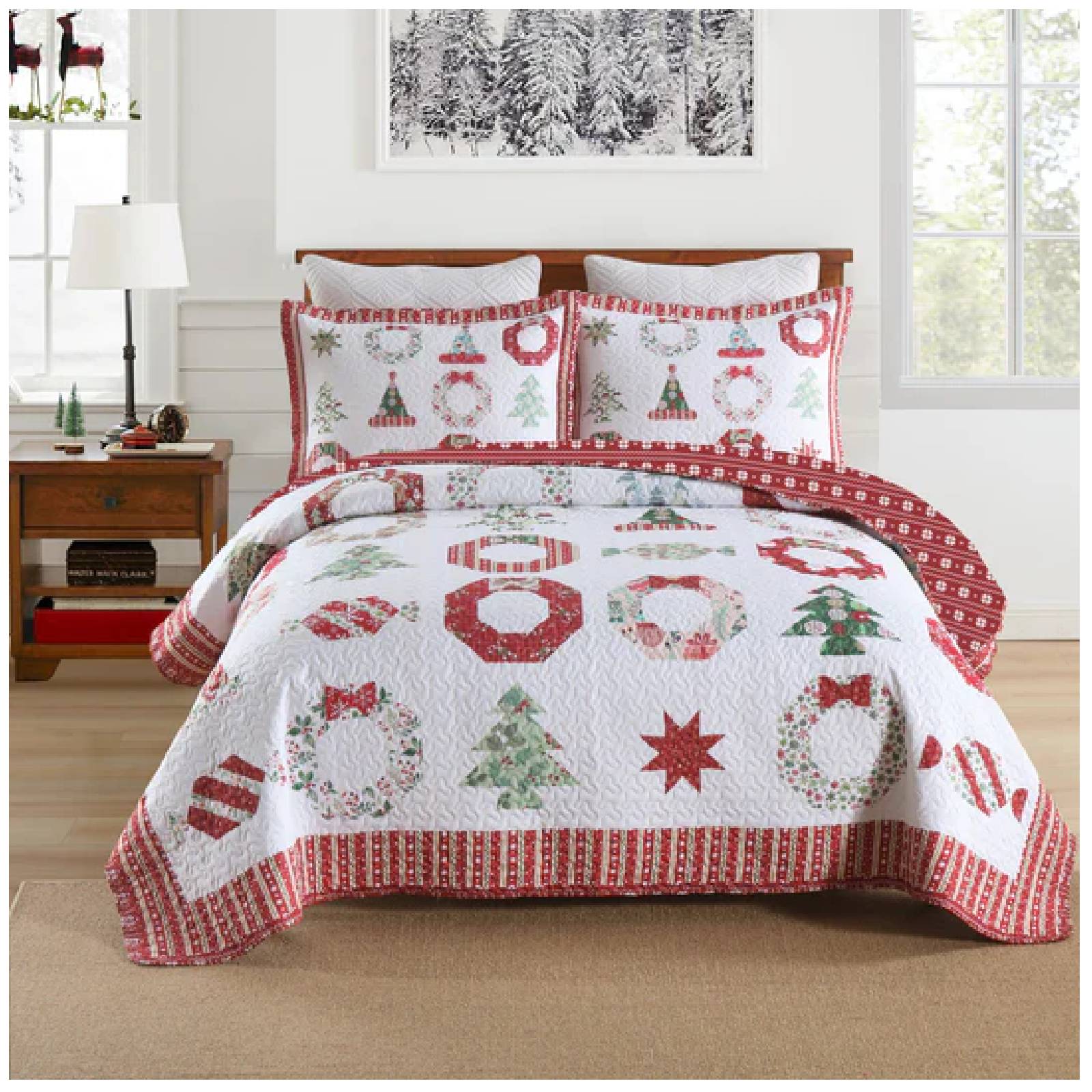 Get MarCielo Christmas Quilt King Set Bedspread Set-Winter Christmas Quilt Delivered | Weee ...
