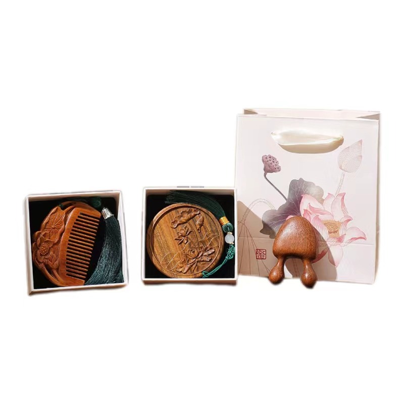 Get Chinese Style Sandalwood Comb + Sandalwood Mirror Gift box-Lotus ...