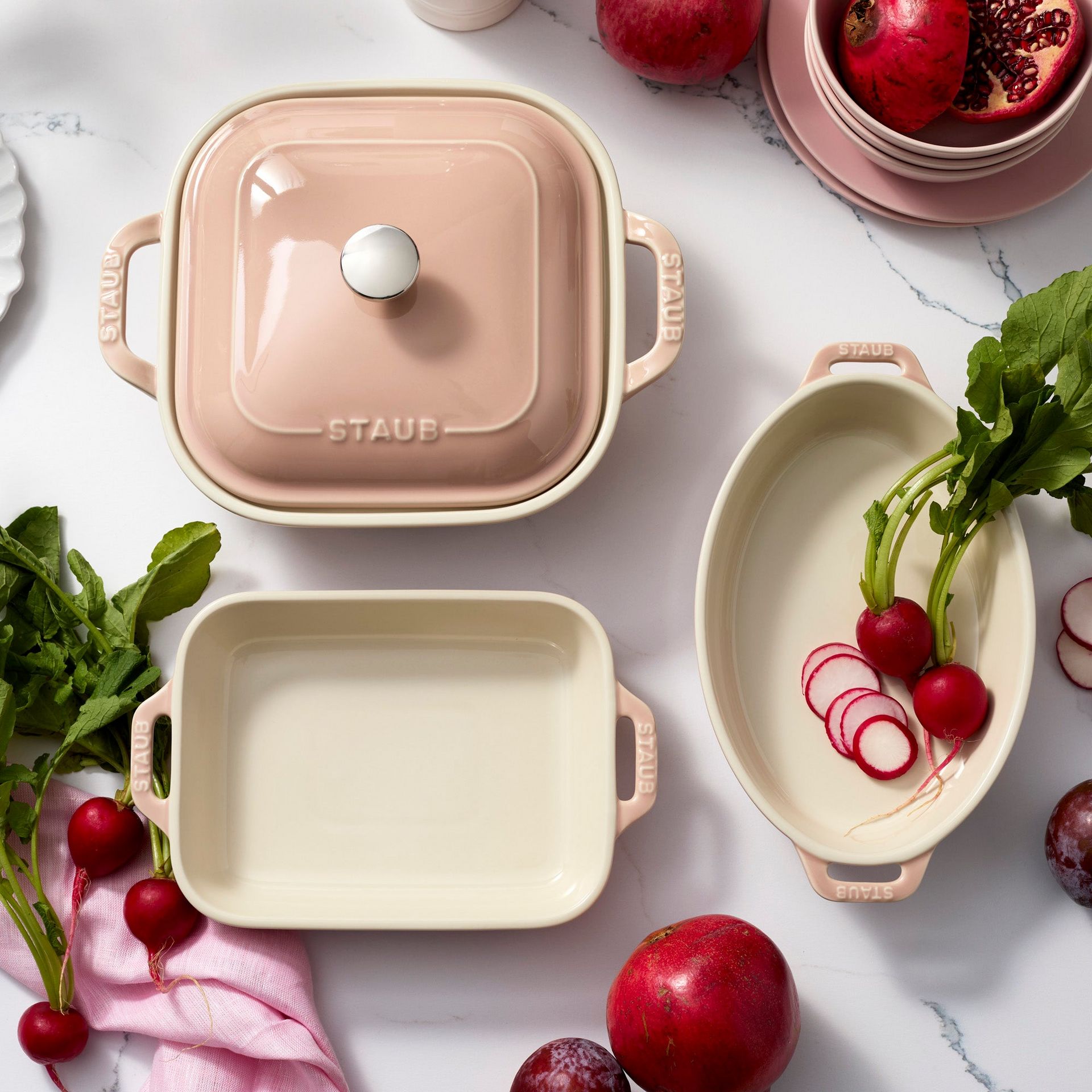 Get Staub Ceramic 4-pc Baking Pans Set 4-pc / Light Pink Delivered ...