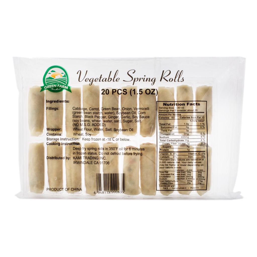 Get Green Farm Vegetable Spring Rolls, Frozen 20ct Delivered | Weee ...