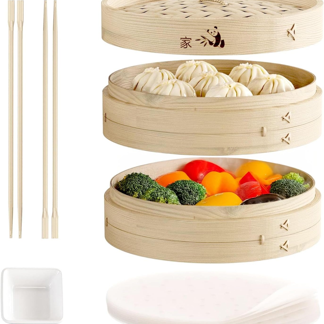 Get Bamboo Steamer Basket 10-Inch | 2-Tier Steamer 1 count Delivered ...