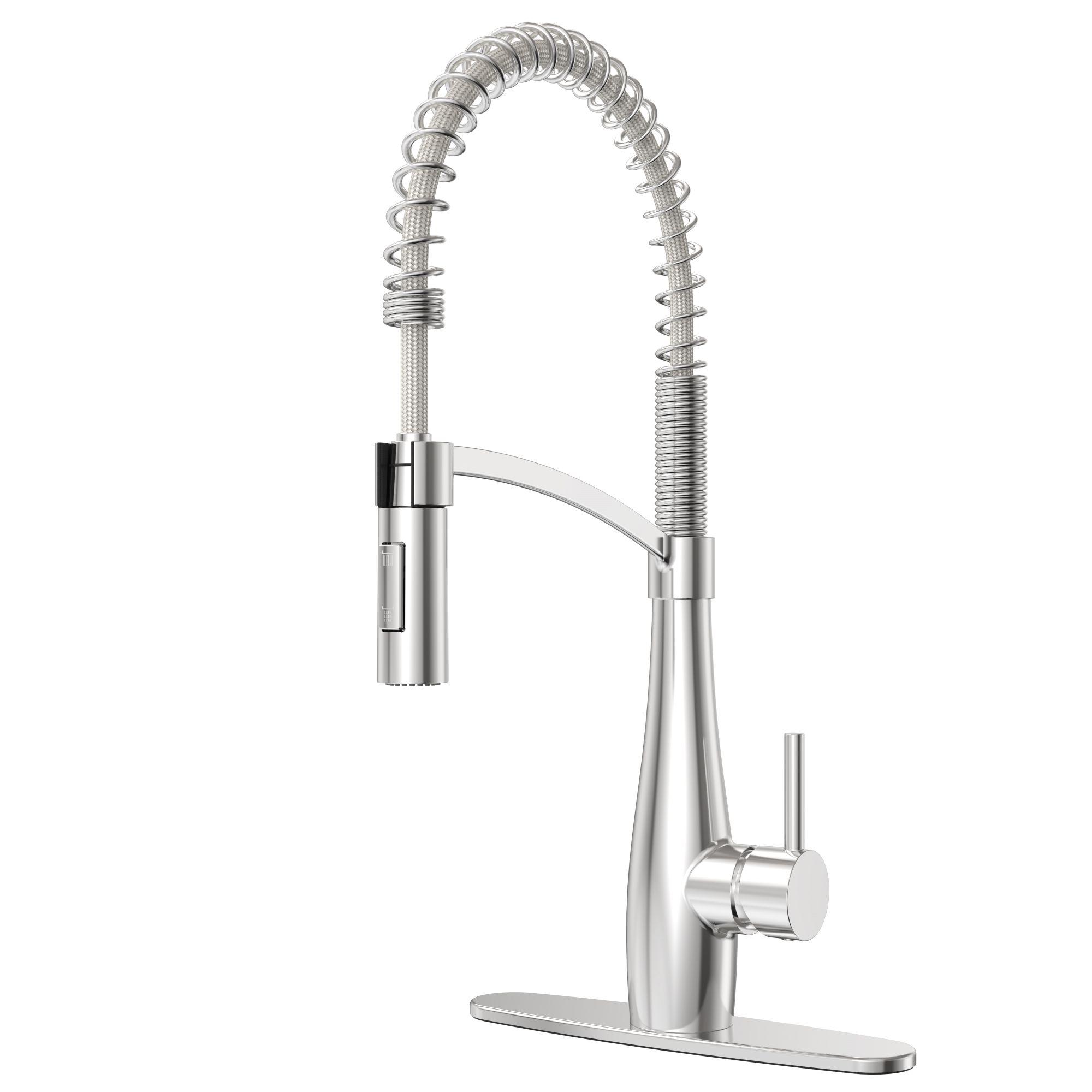 Single-Handle Spring Neck Pull Down Sprayer Kitchen Faucet in Chrome ...