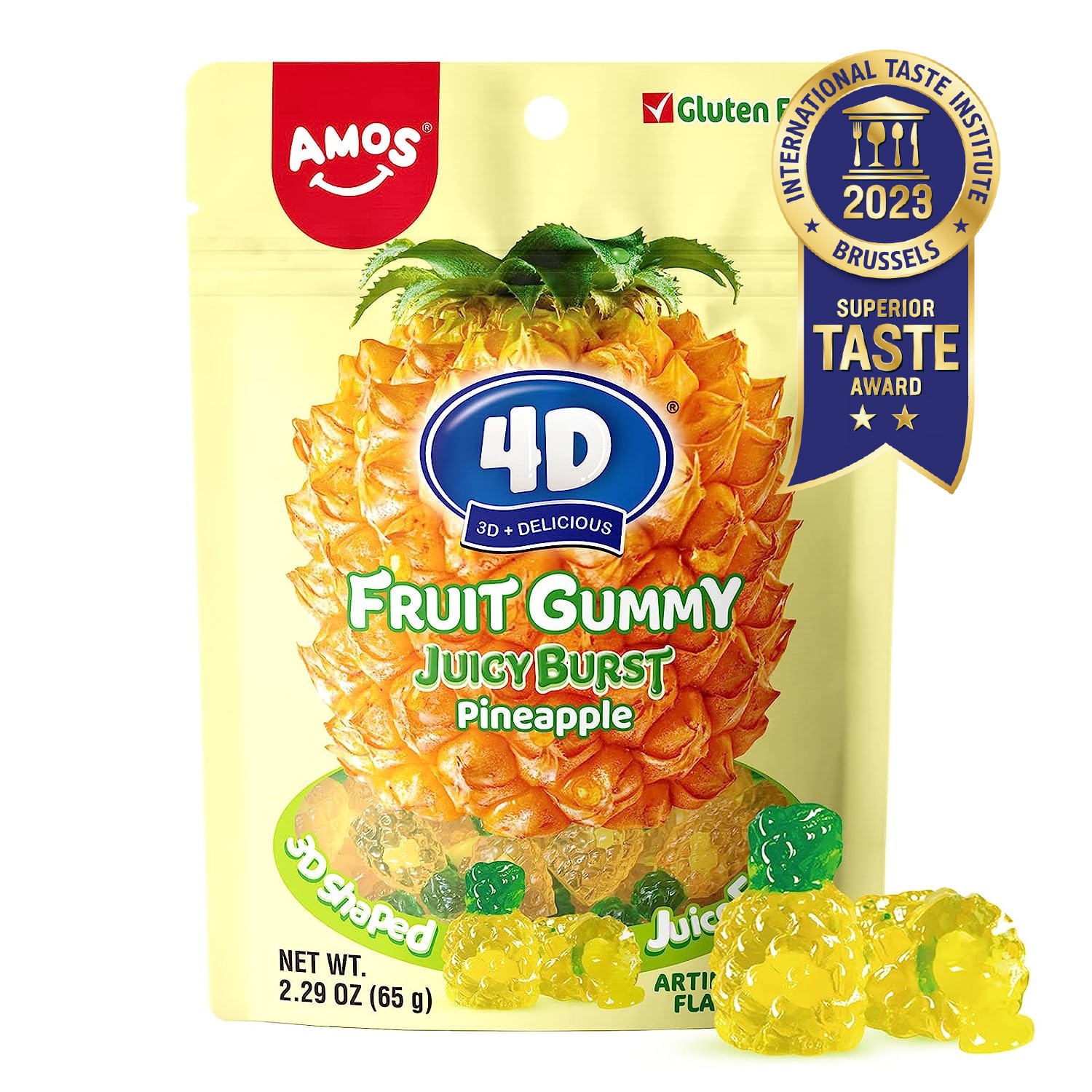 Get AMOS 4D Gummy Fruit Filled Candy Snacks Juicy Burst Pineapple ...