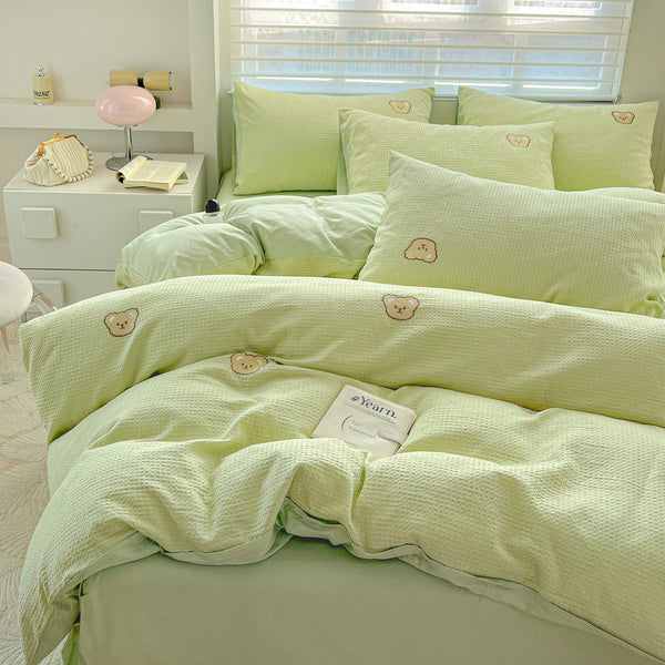 Get Teddy Waffle Bedding Set(Fitted) Mint Green-Queen 2000 g Delivered ...